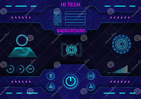 Hi-Tech Display Has Control Buttons on the Face on a Black Background ...