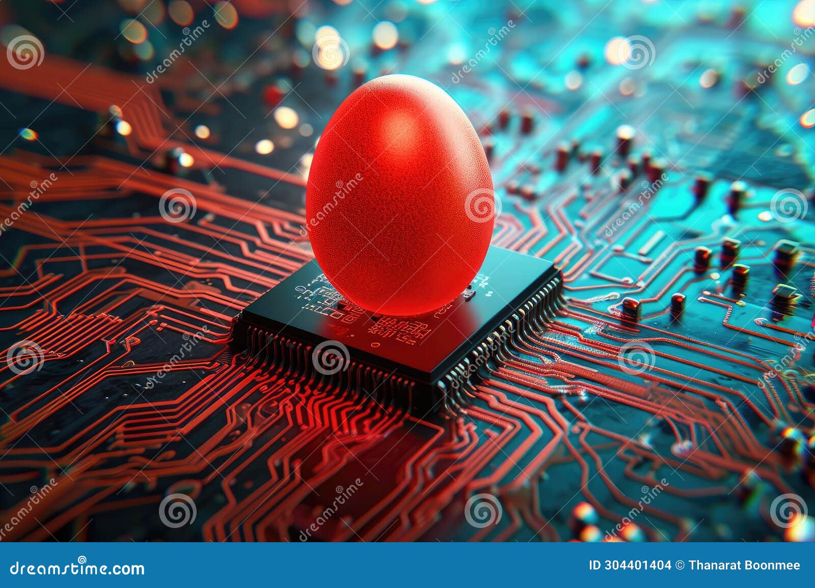 Hi-tech Easter Egg on a Circuit Board, Merging Tradition with Modernity ...