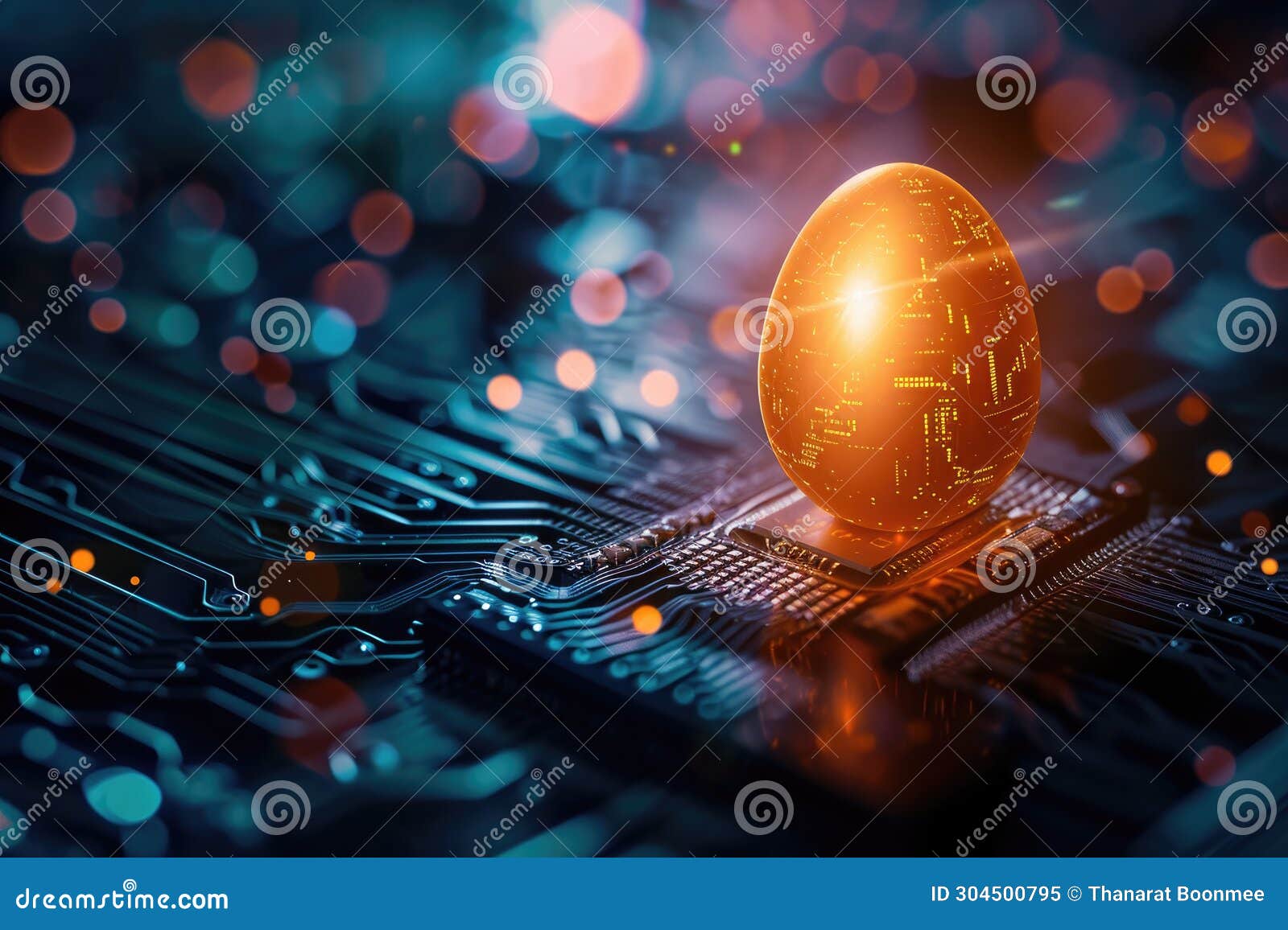Hi-tech Easter Egg on a Circuit Board, Merging Tradition with Modernity ...