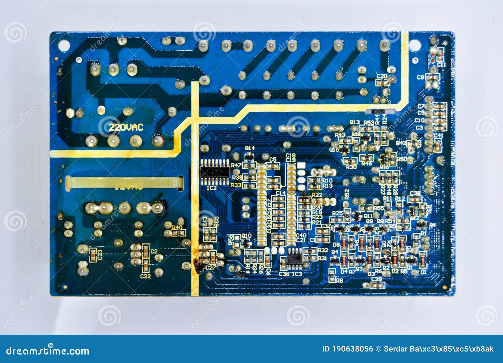 Hi-tech Electronic Circuit Board Isolated on White Background Stock ...