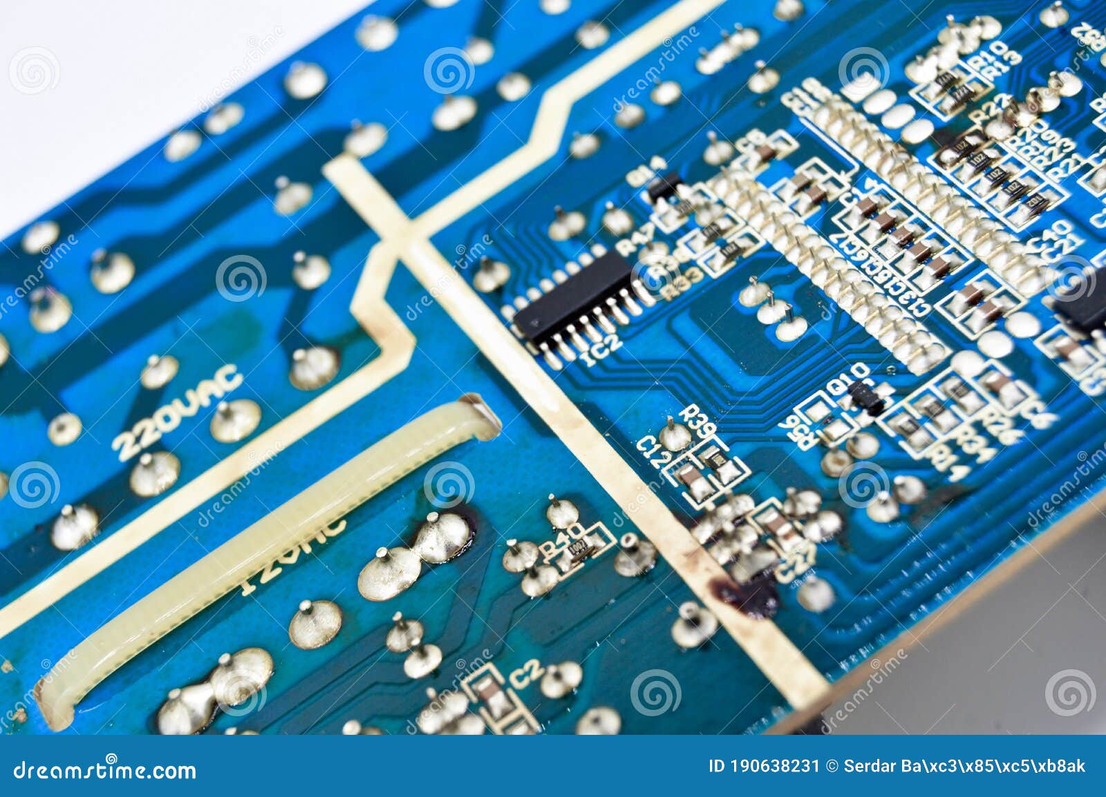 Hi-tech Electronic Circuit Board Isolated on White Background Stock ...