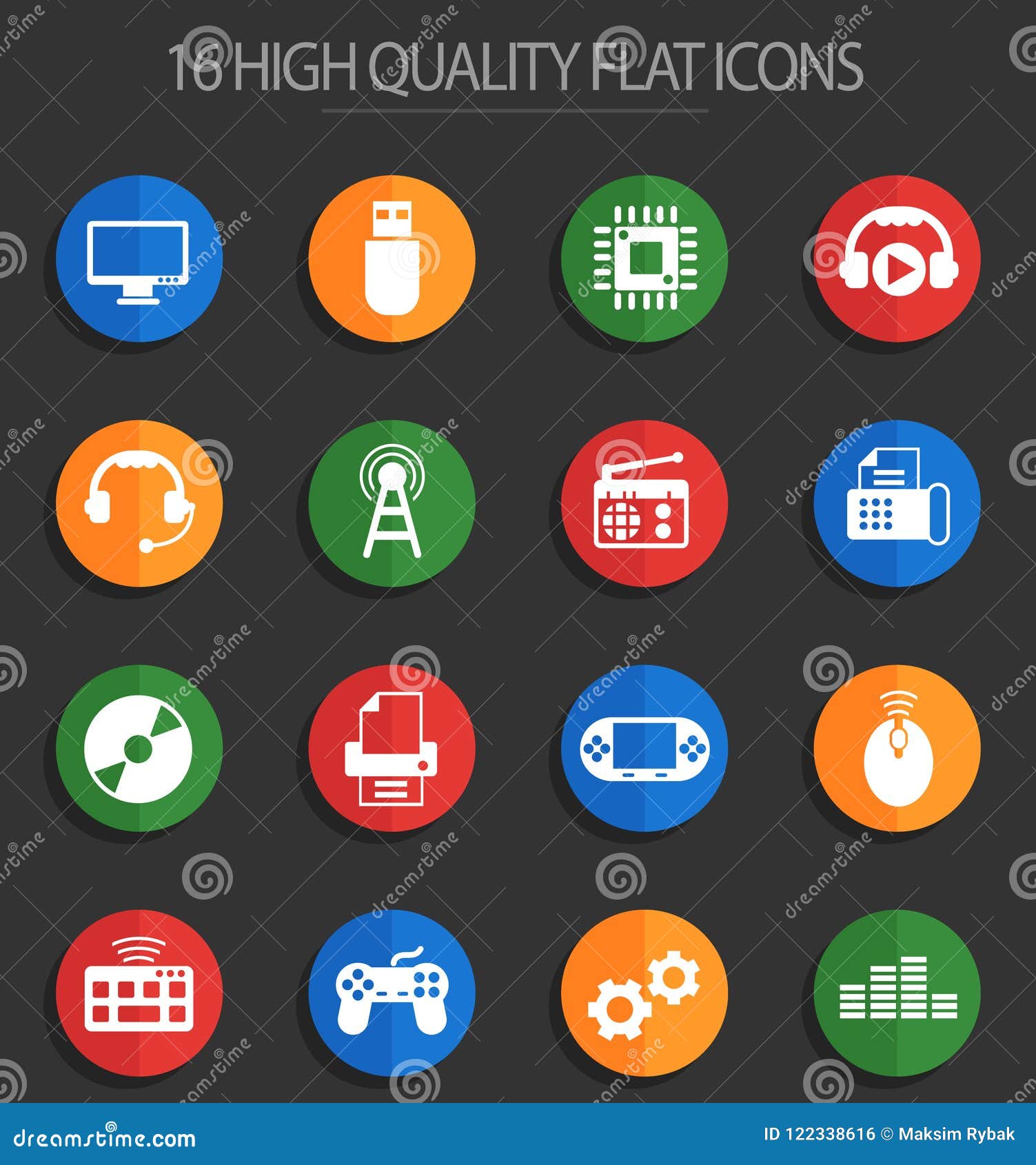 Hi tech 16 flat icons stock illustration. Illustration of card - 122338616