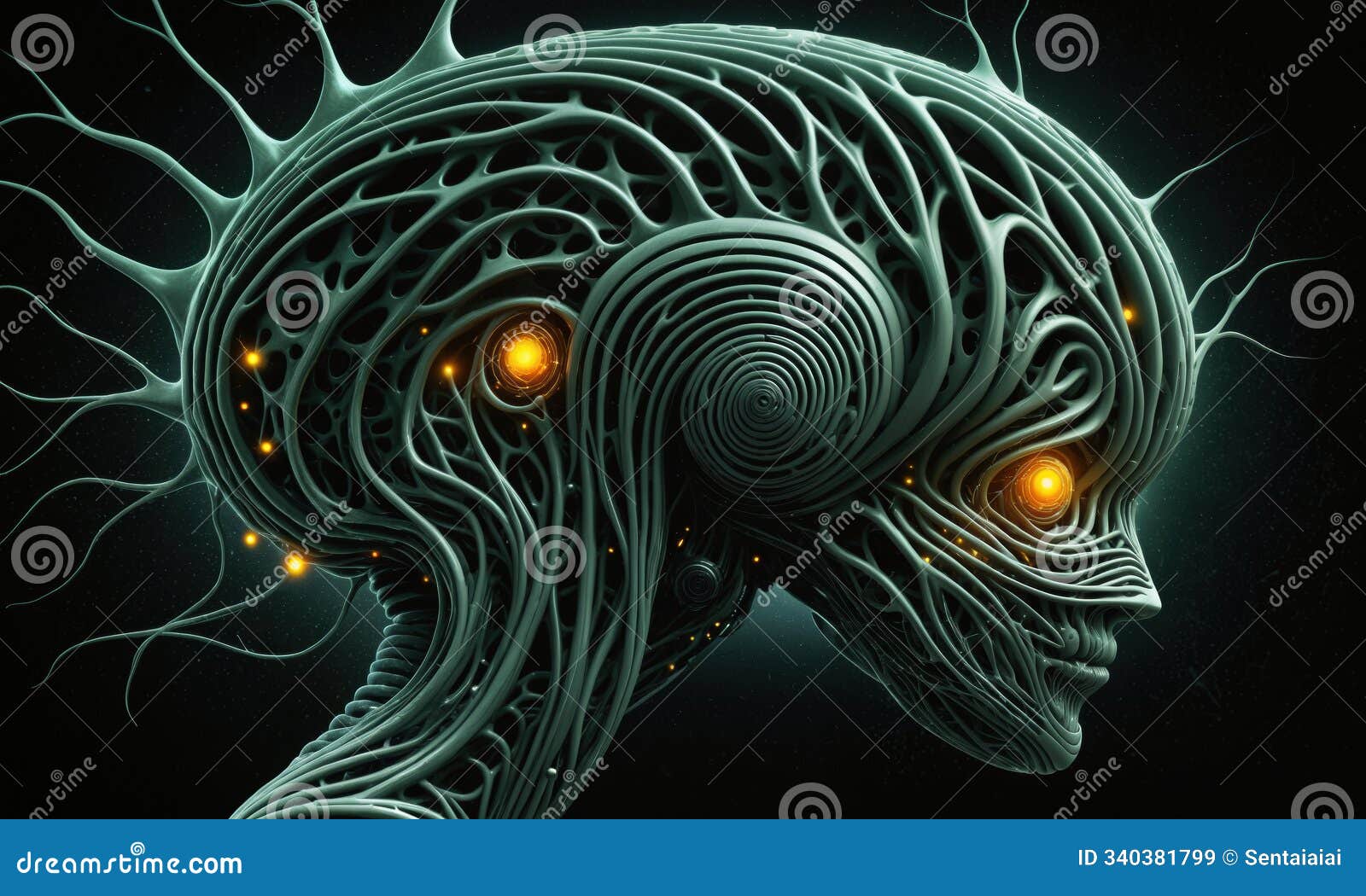 Hi-tech Futuristic Biomechanical Cyborg Head, Artificial Intelligence ...