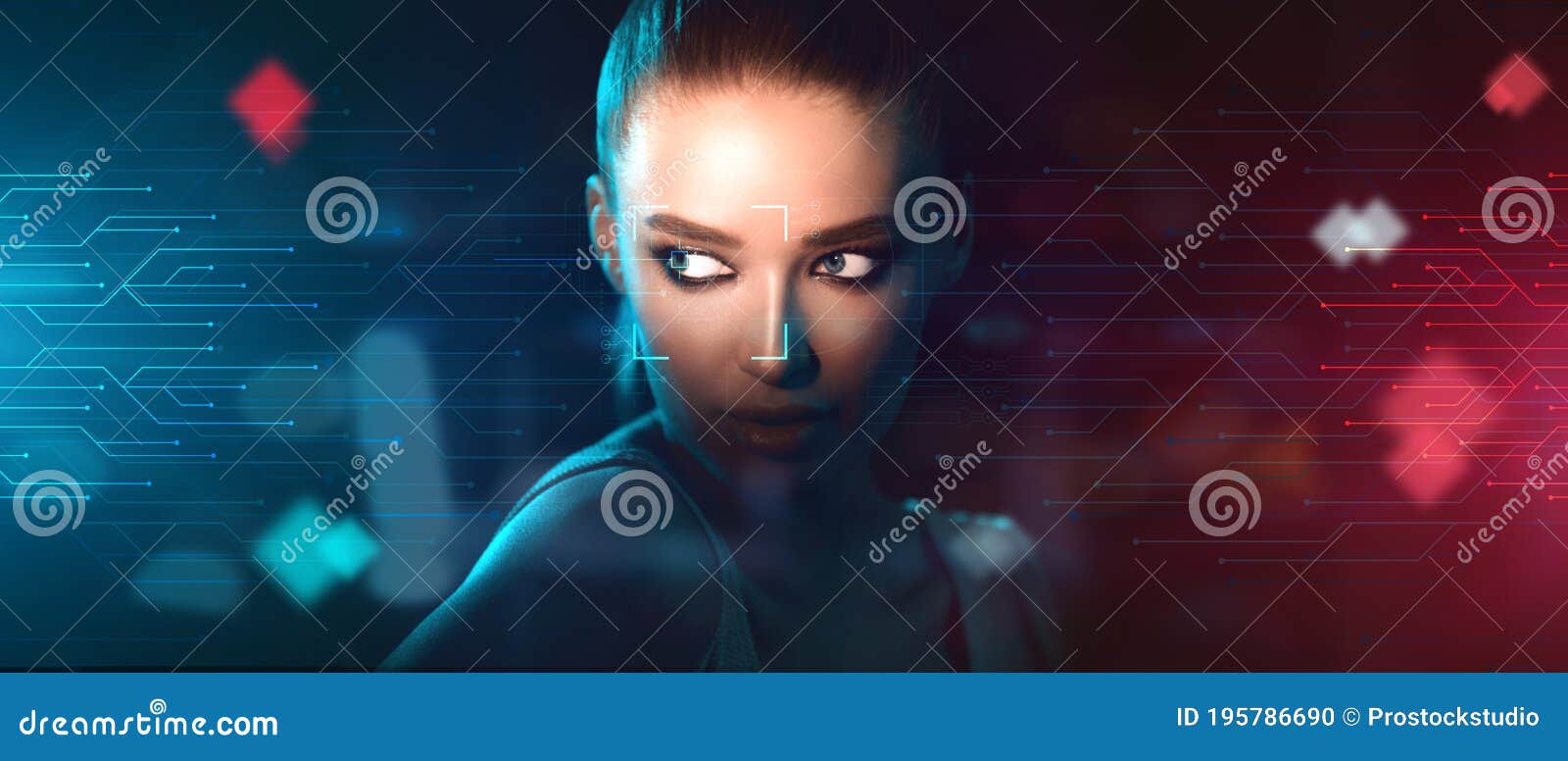 Hi-Tech Human Recognition. Face Scanning Interface Over Portrait of ...