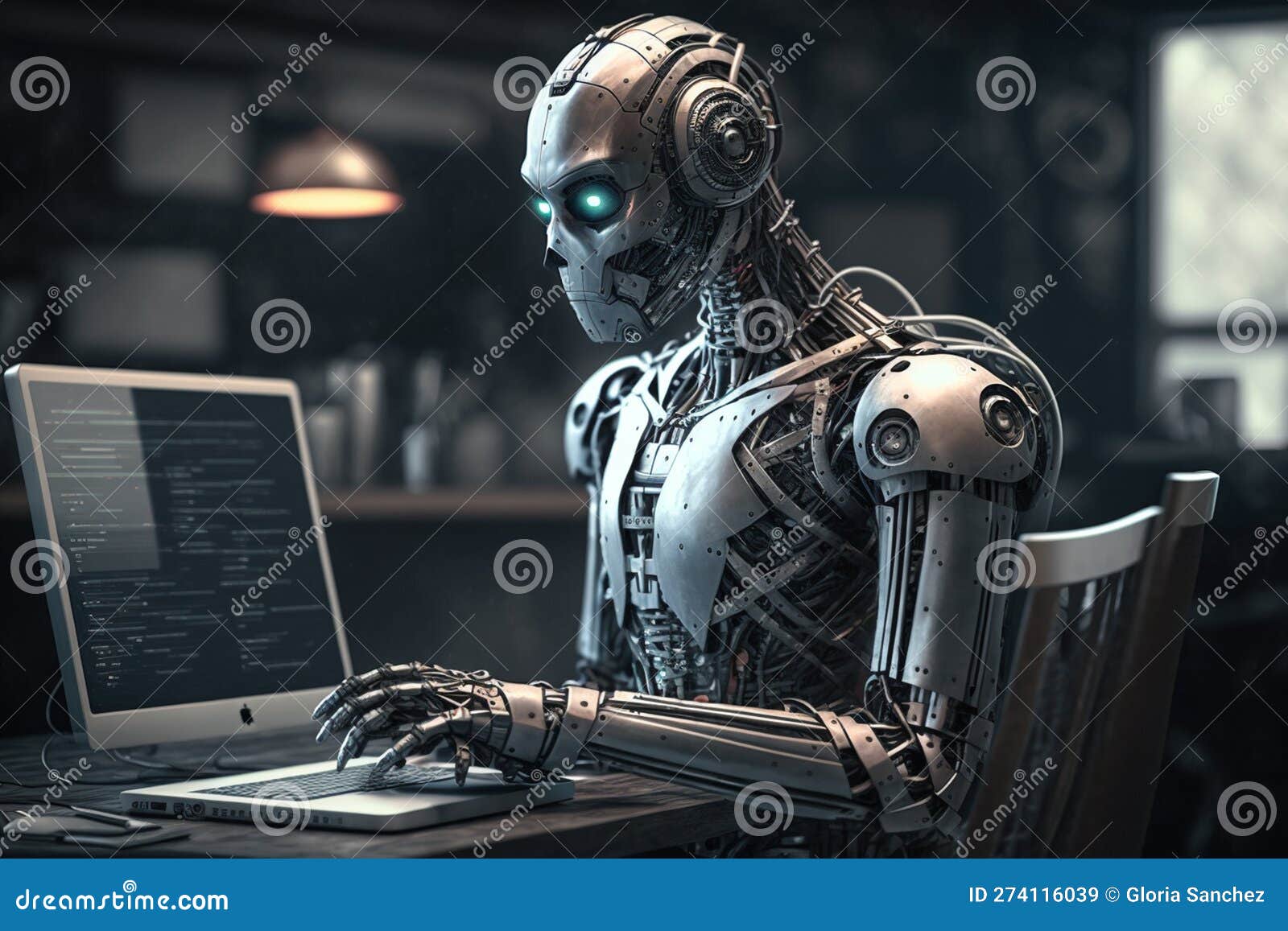 Hi-Tech Humanoid Robot Using PC Illustration, Artificial Intelligence ...