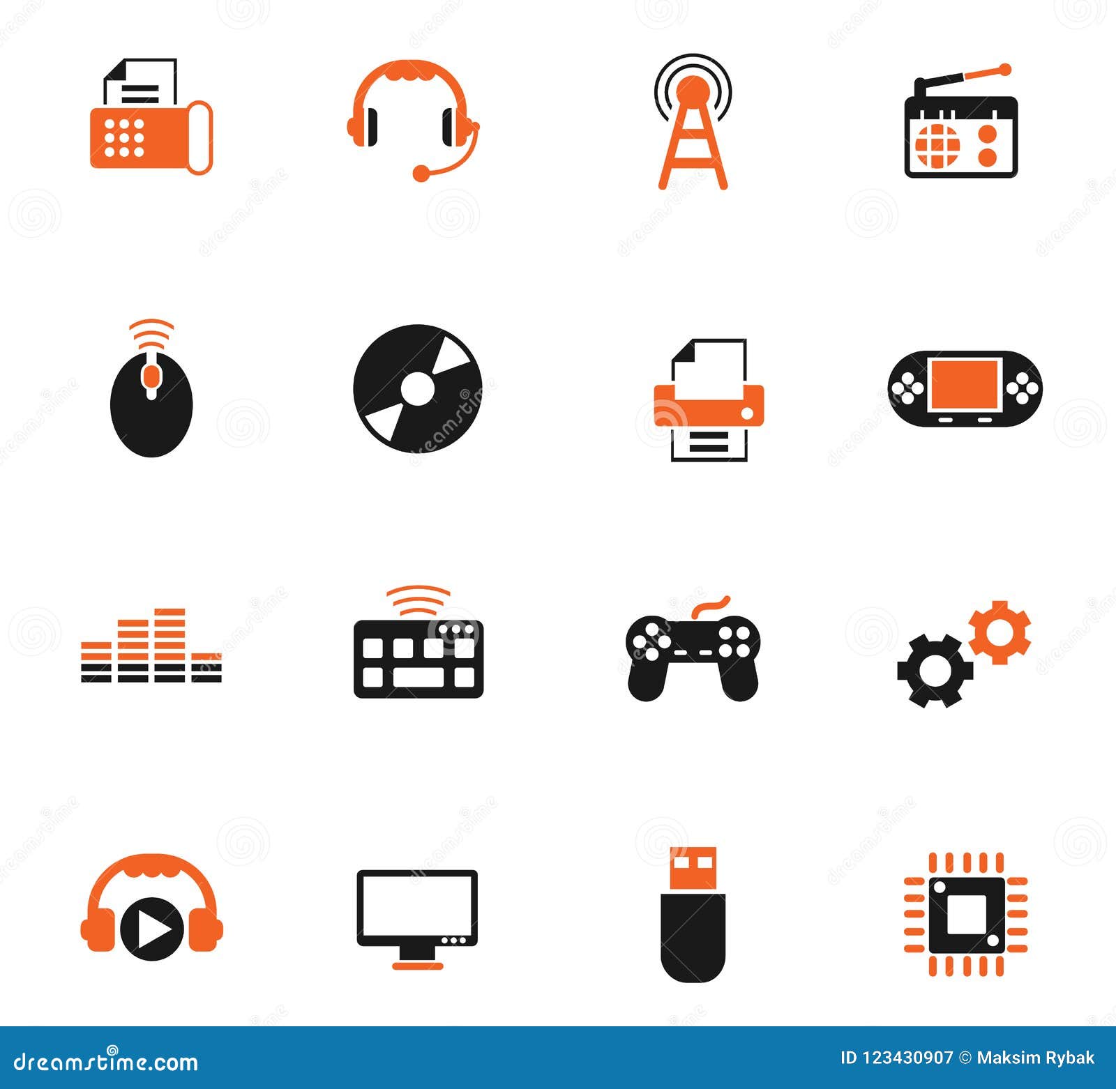 Hi tech icon set stock vector. Illustration of earphones - 123430907