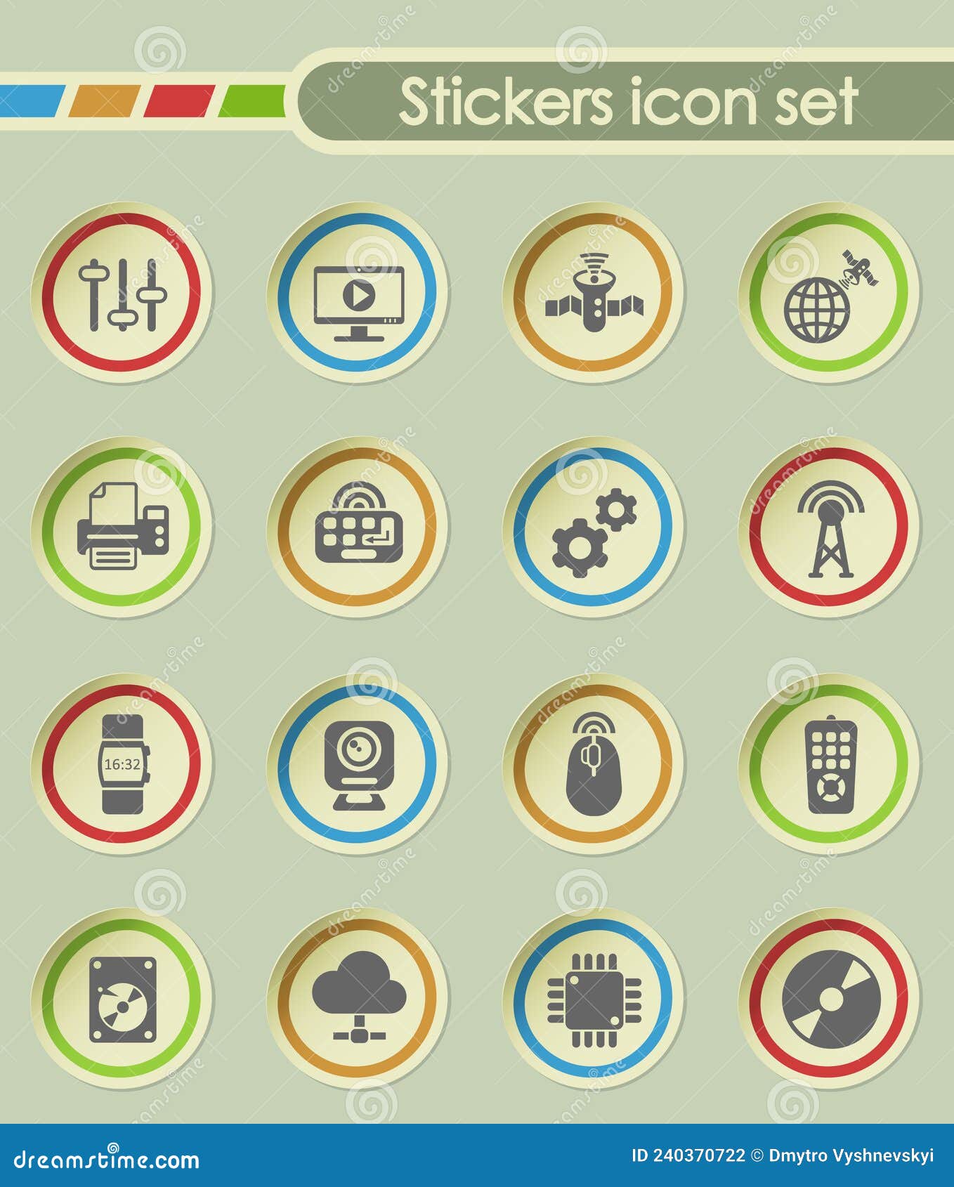 Hi tech icon set stock vector. Illustration of printer - 240370722