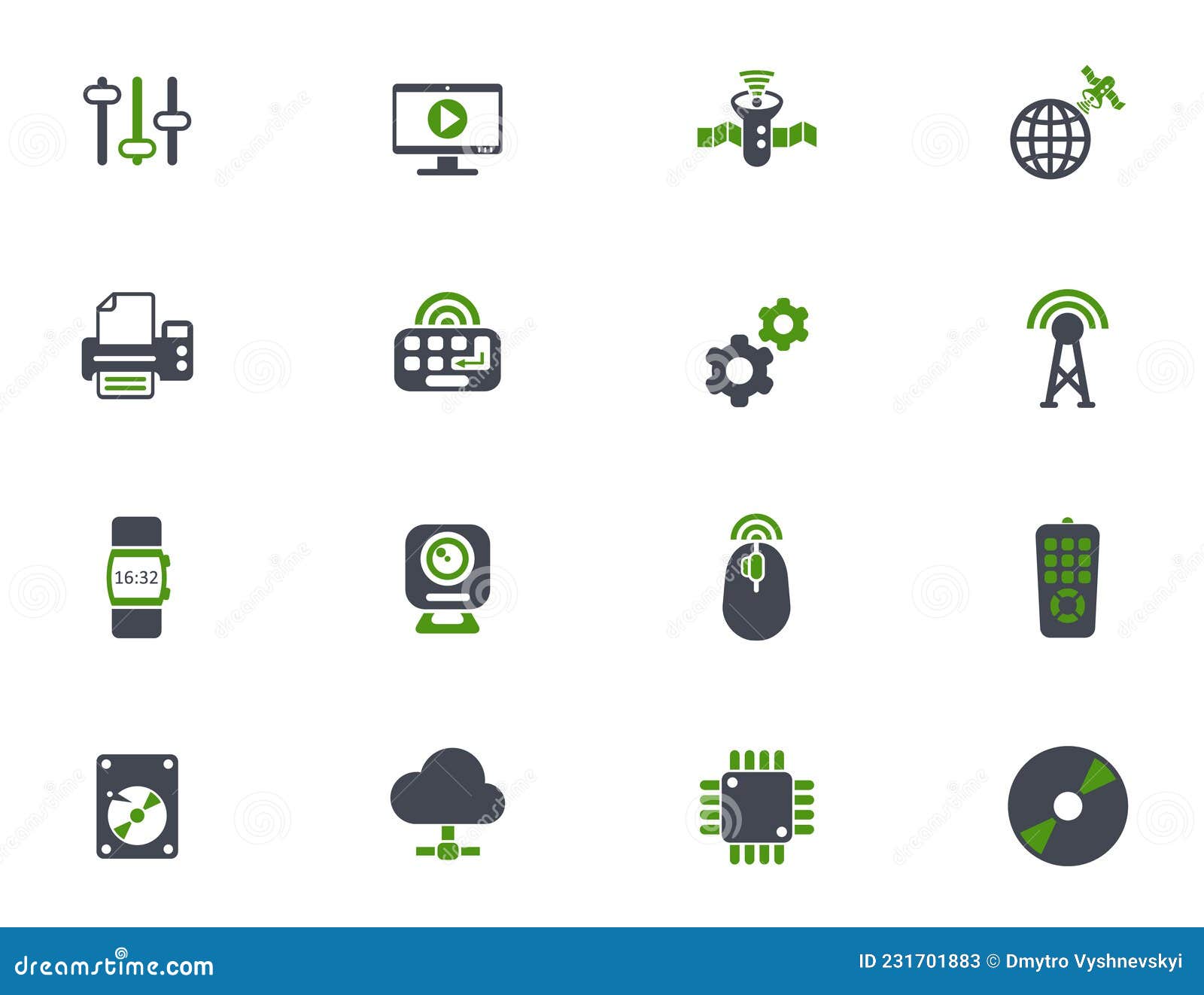 Hi tech icon set stock vector. Illustration of gearwheels - 231701883