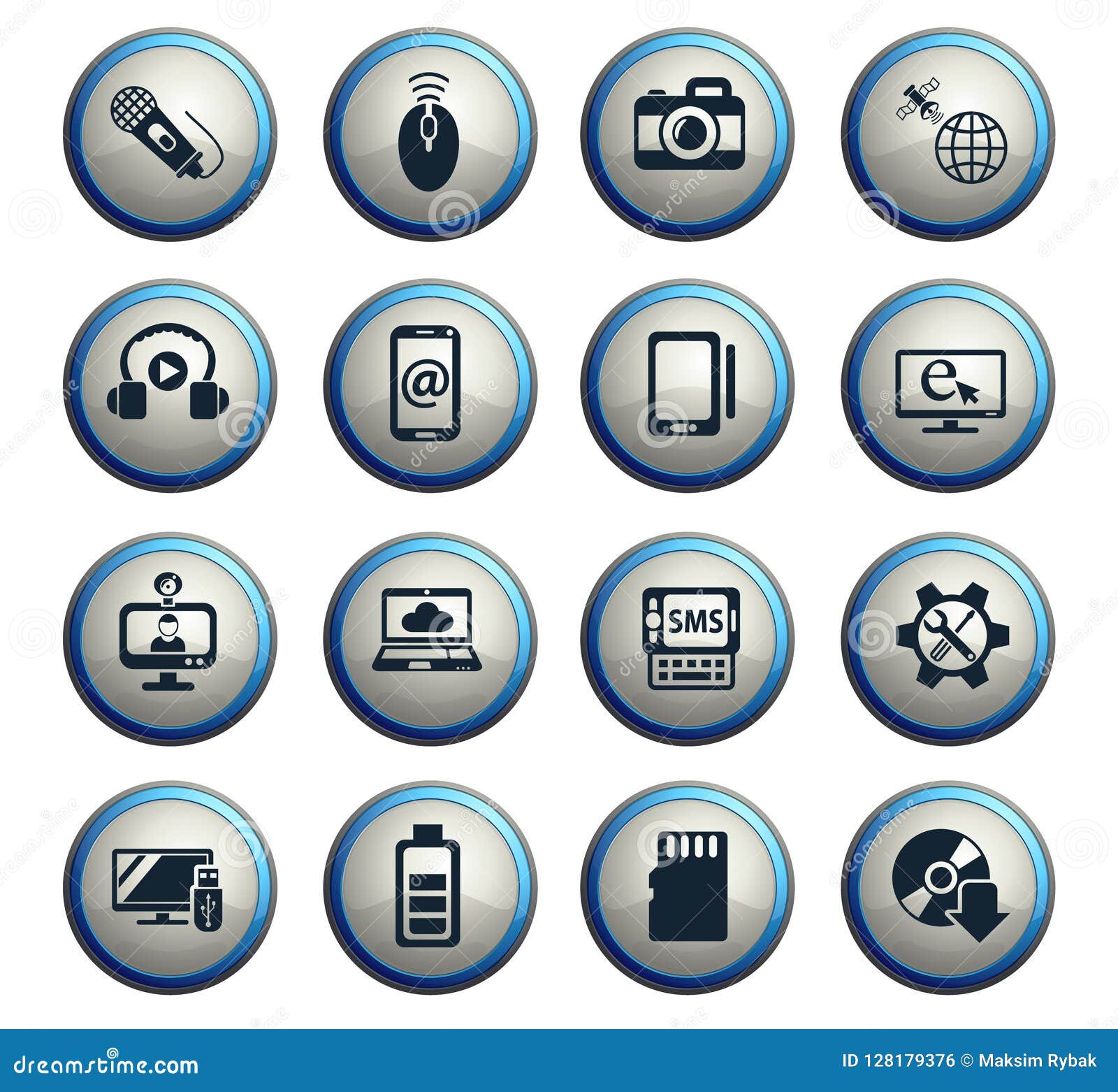 Hi tech icon set stock vector. Illustration of vector - 128179376
