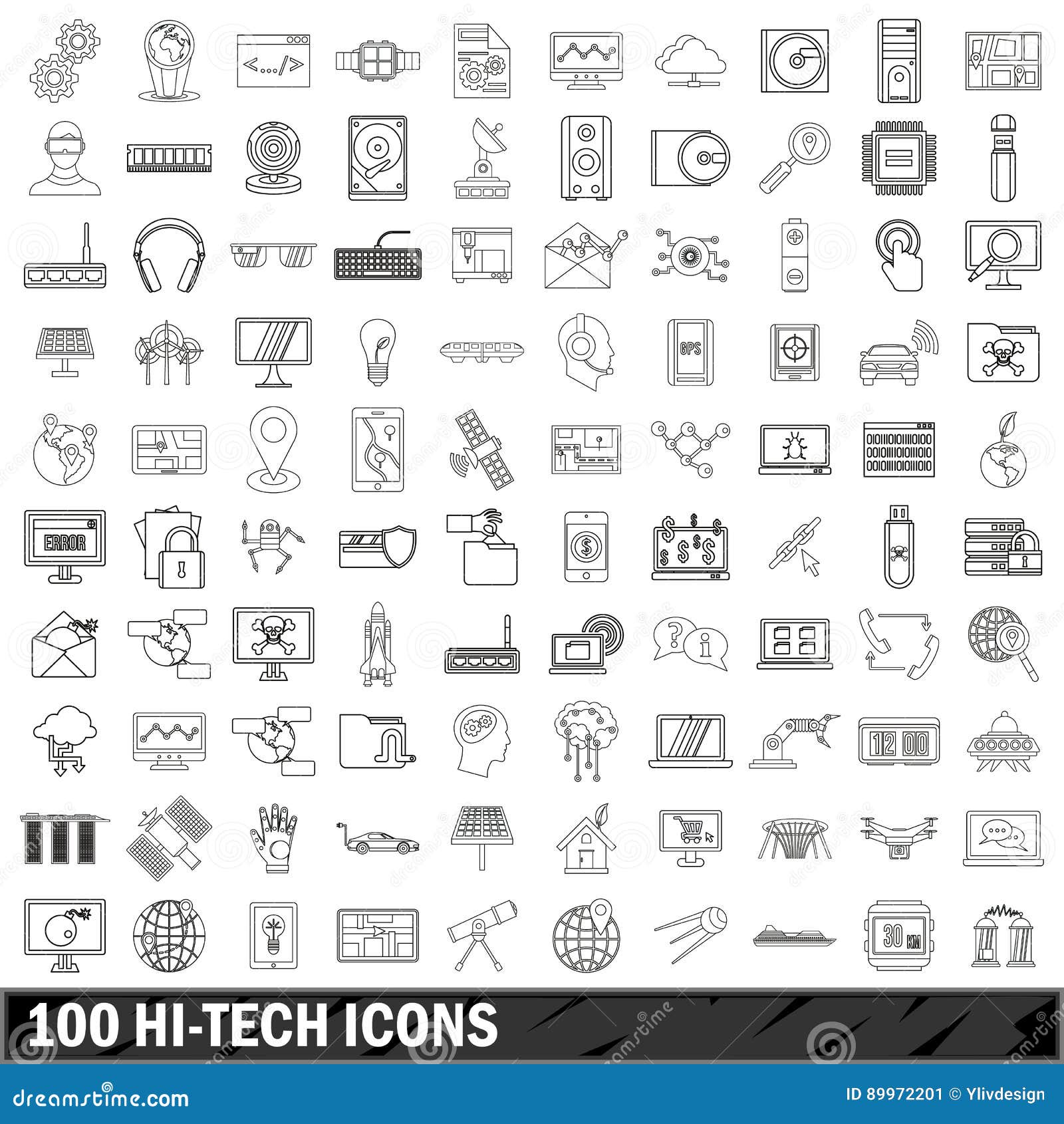 100 Hi-tech Icons Set, Outline Style Stock Vector - Illustration of ...