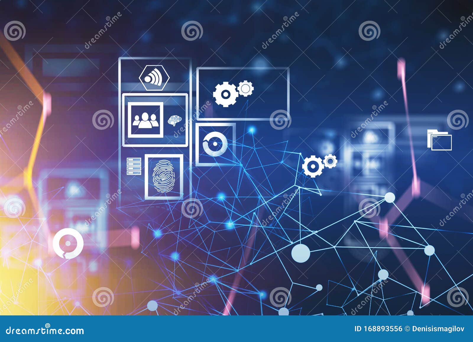 Hi Tech Interface and Dark Blue Network Hologram Stock Illustration ...