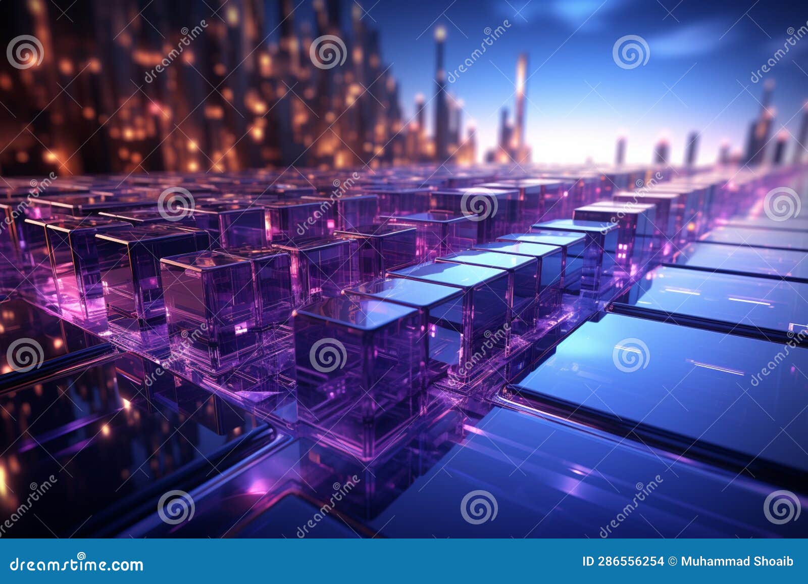 Hi Tech Isometric Theme Abstract Blue Violet Background with Flat Comic ...