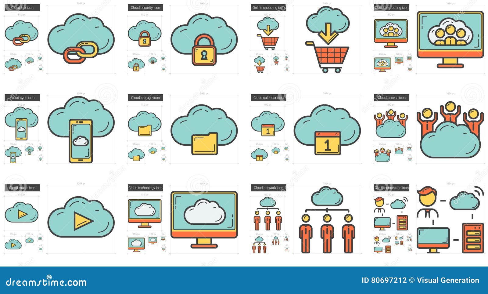 Hi-Tech line icon set. stock vector. Illustration of cloud - 80697212