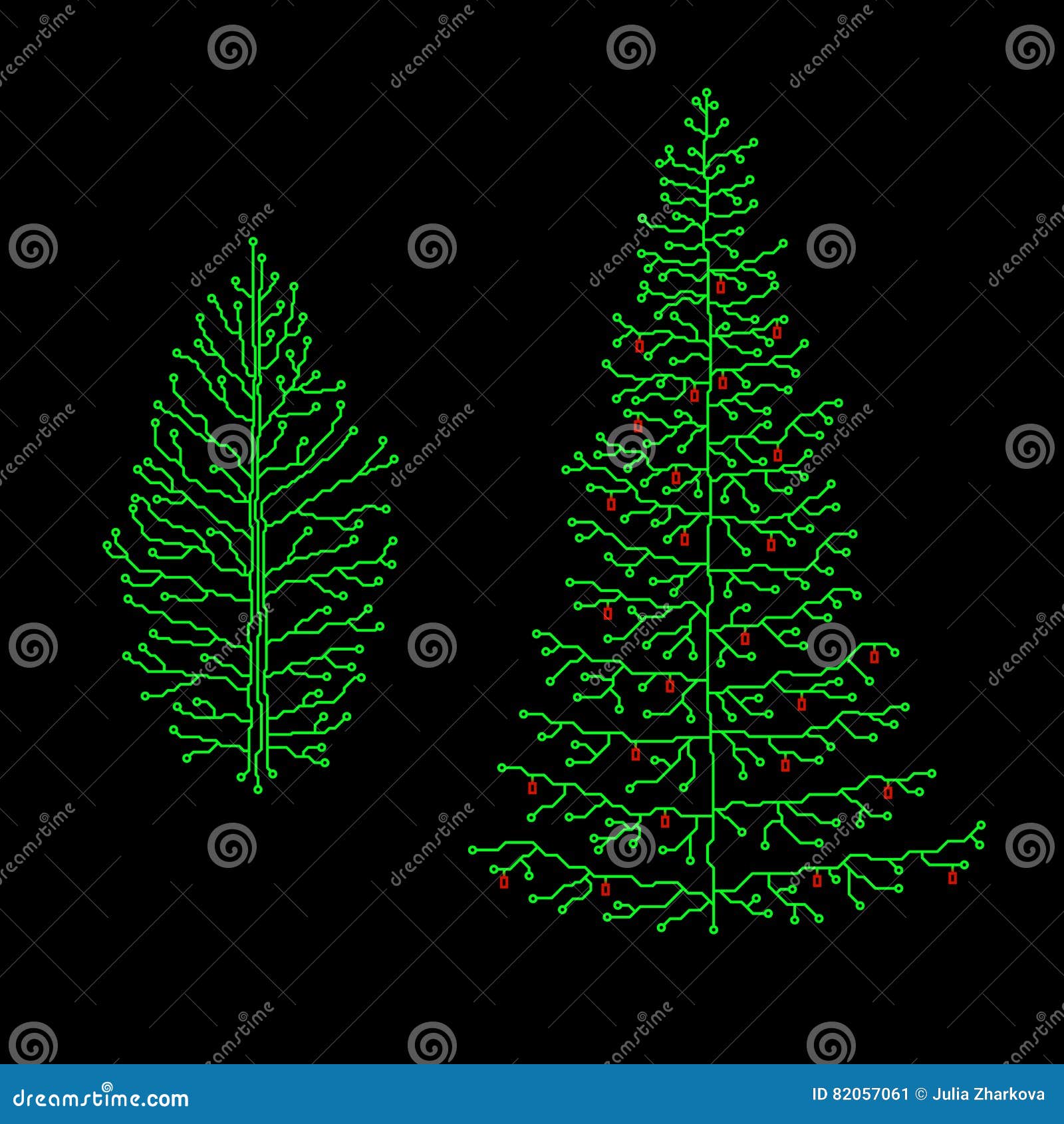 Hi-tech Microchip Christmas Tree Set. Circuit Style, Image Stock ...