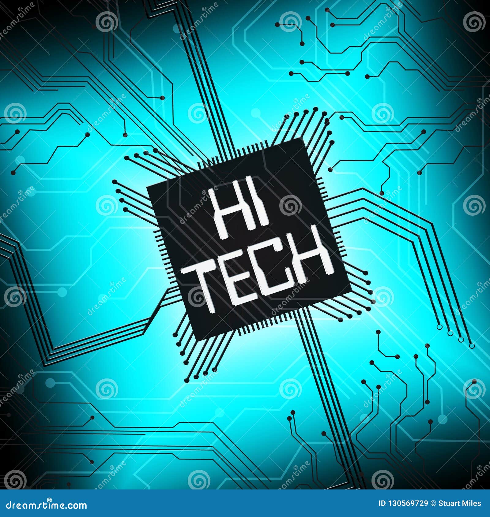 Hi Tech Microchip Represents Electronics Digital 3d Illustration Stock ...