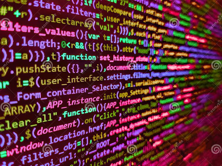 Hi-tech Modern Screen of Data, Digits and Chars on Monitor. Programming Code Abstract Screen of ...