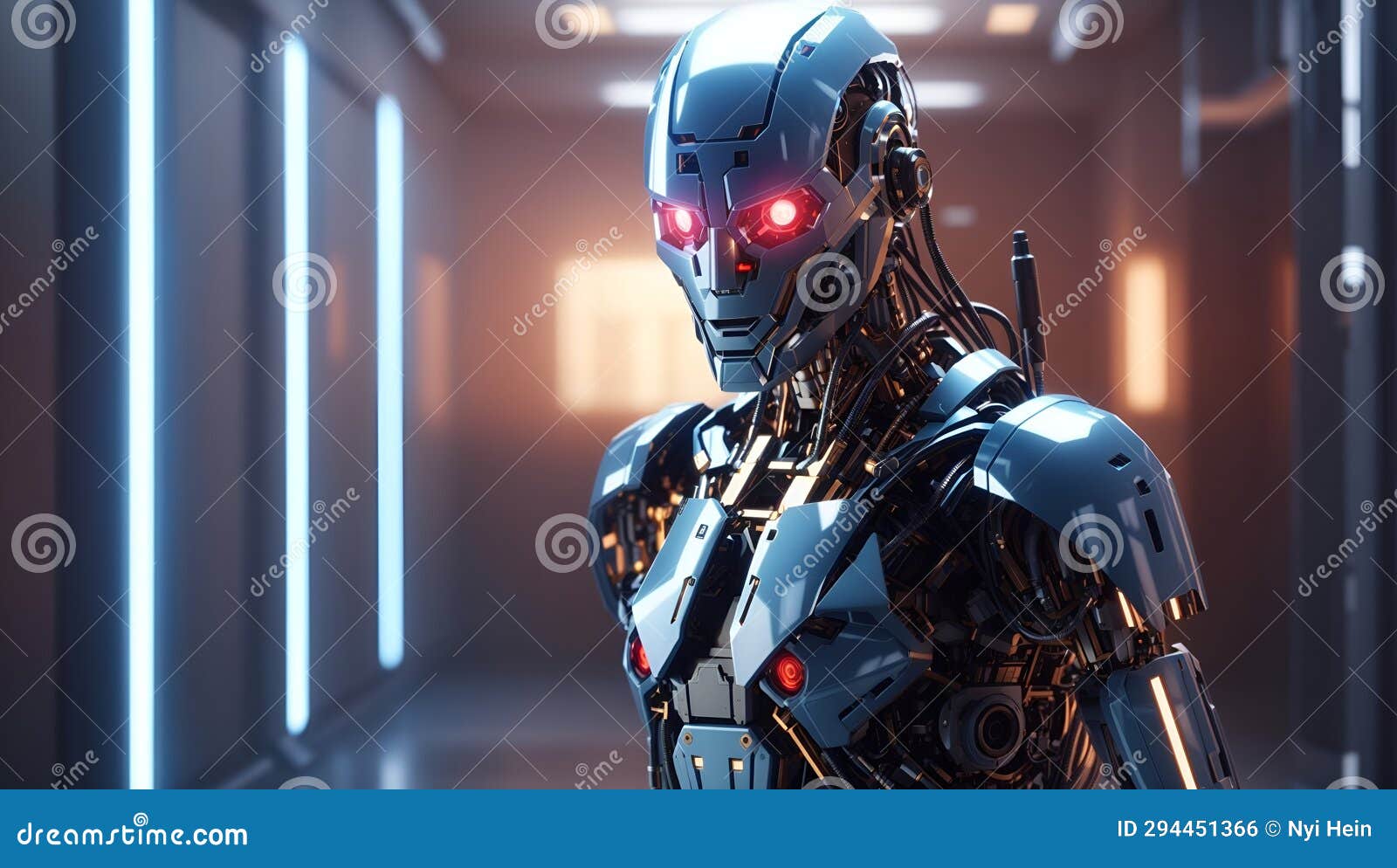 Hi-Tech Robot in the Tech Room Stock Illustration - Illustration of ...