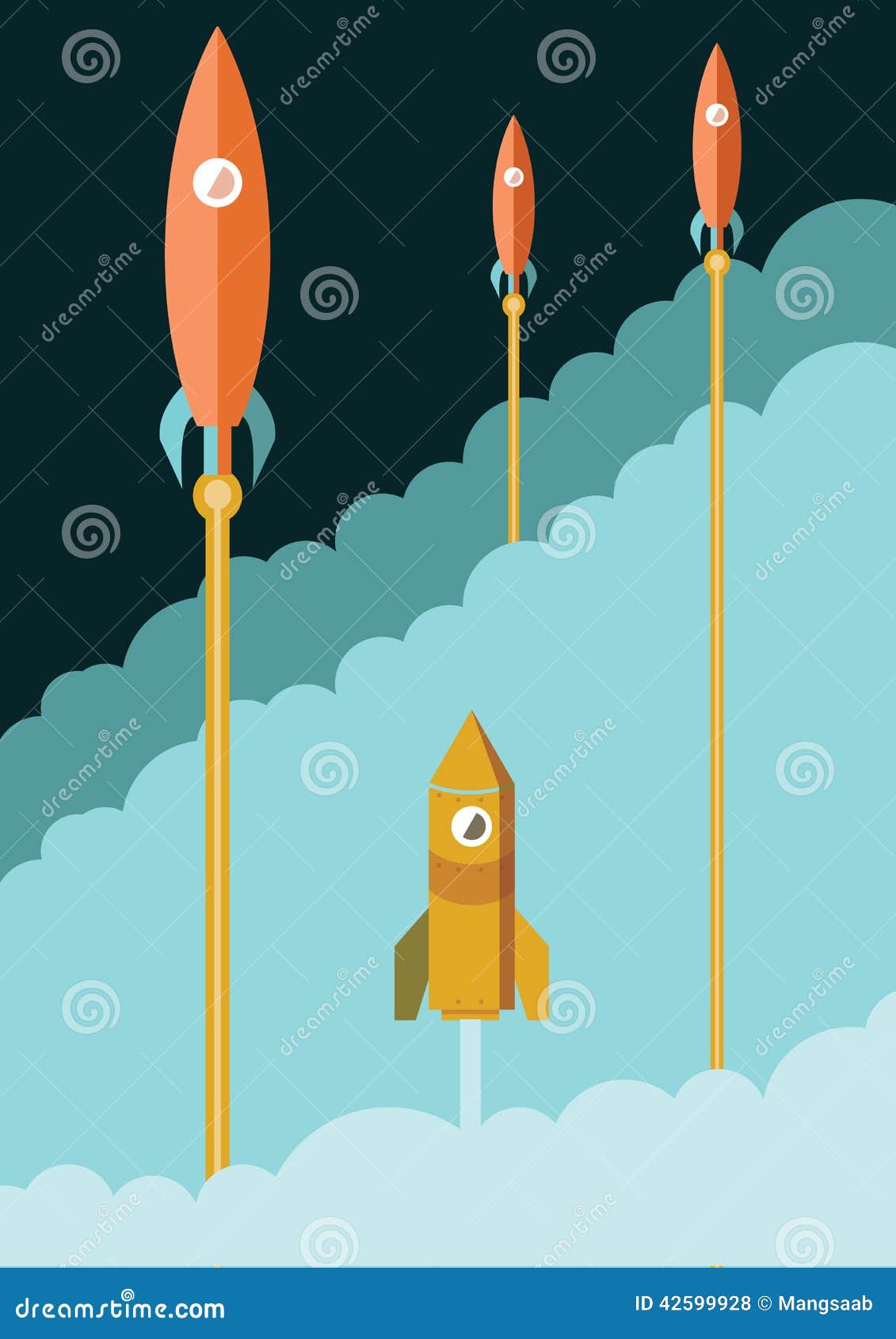 Hi-tech Rocket Launching Fast Over Old Rocket. Business Competition ...