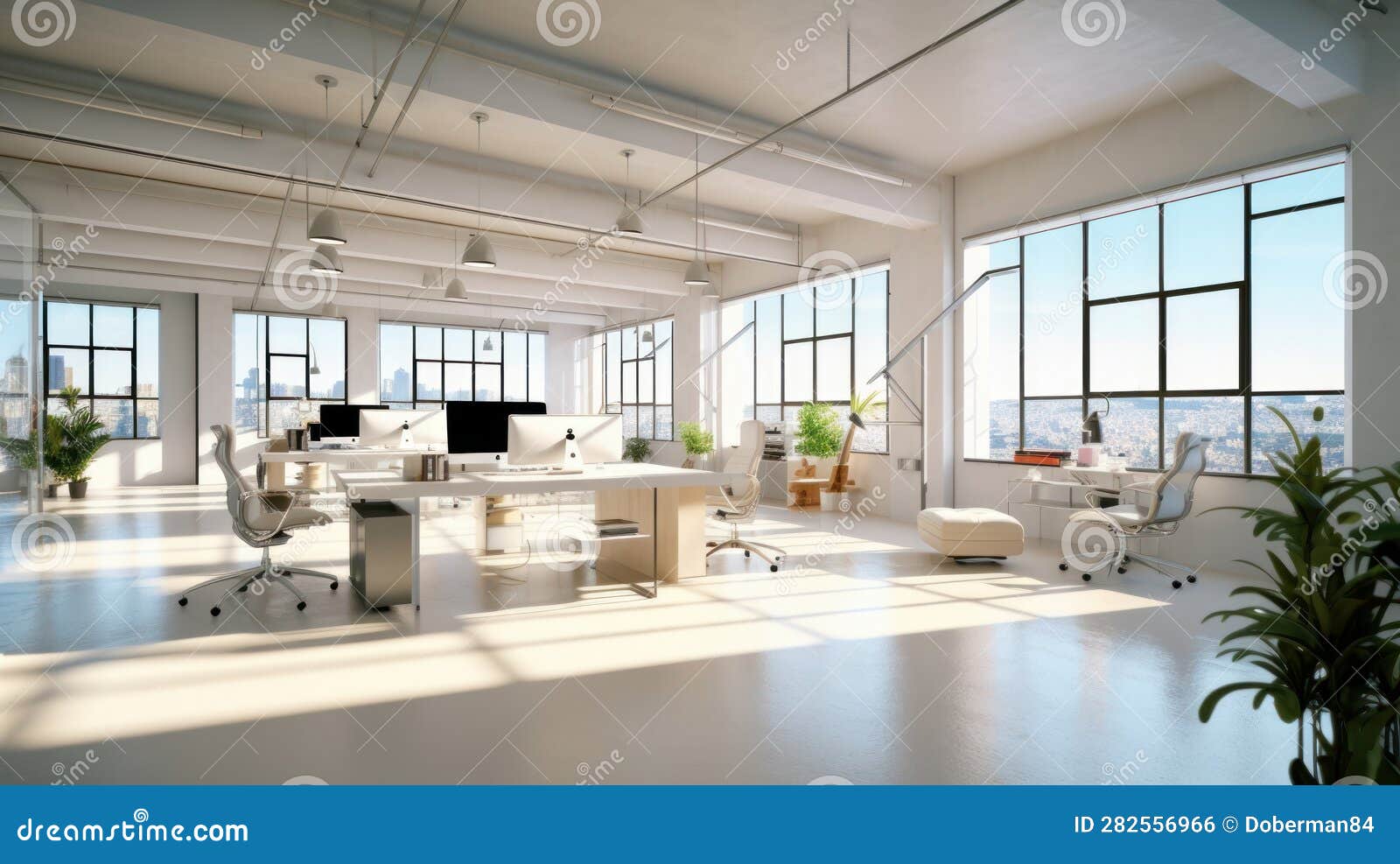 Hi-tech Style Open Space Office in a Modern Urban Building ...