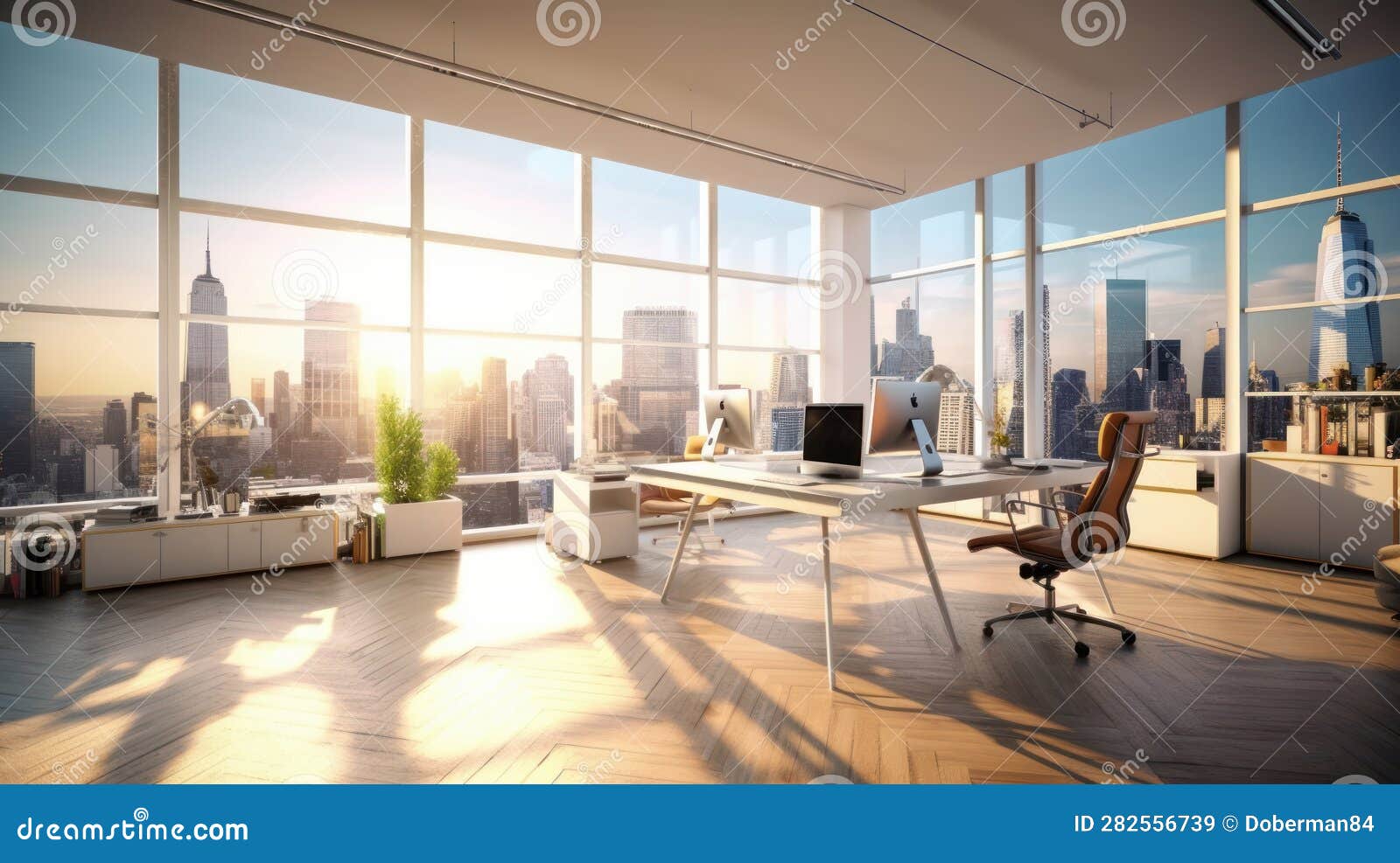 Hi-tech Style Open Space Office in a Modern Urban Building ...