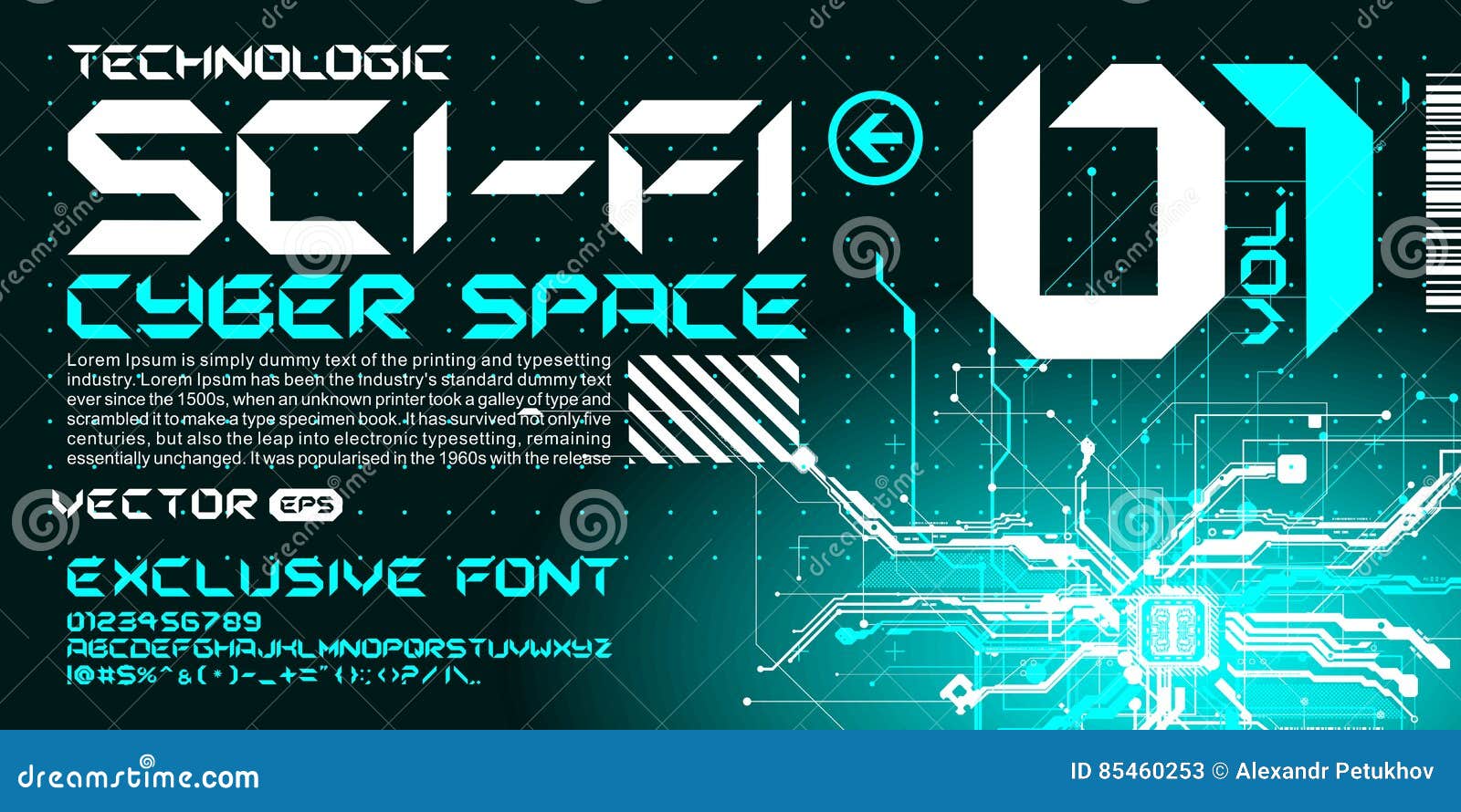 Hi-tech Techno Font Trance Style Lettering Circuits Royalty-Free Stock ...