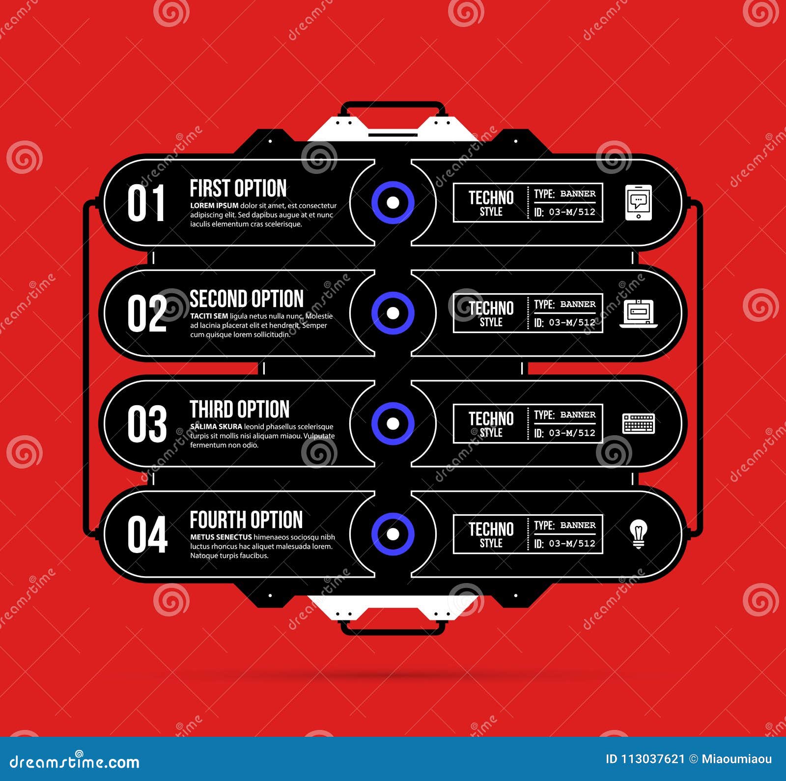 Hi-tech Template with Four Options in Black and Red Techno Style Stock ...