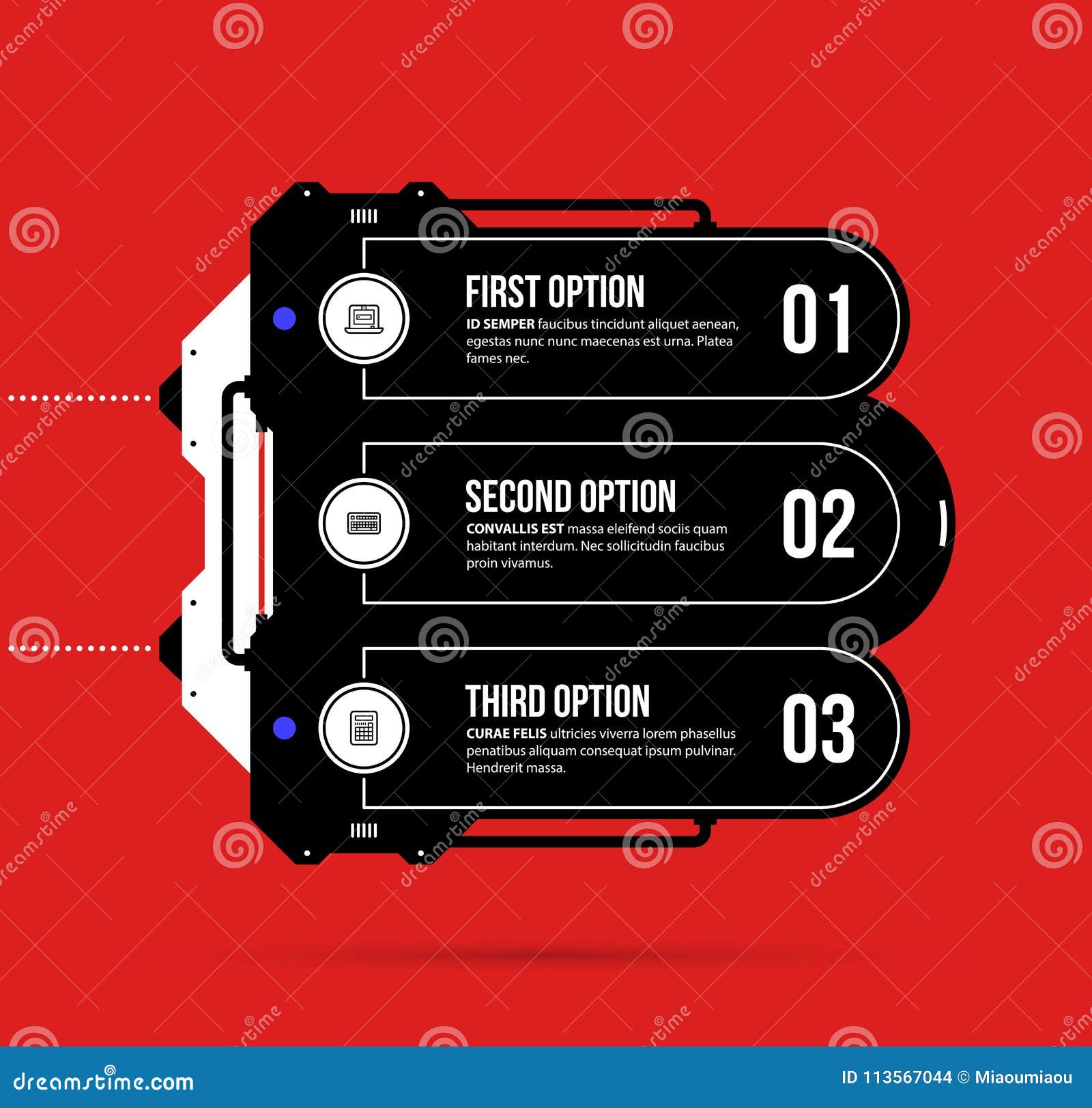Hi-tech Template with Three Options in Black and Red Techno Style Stock ...