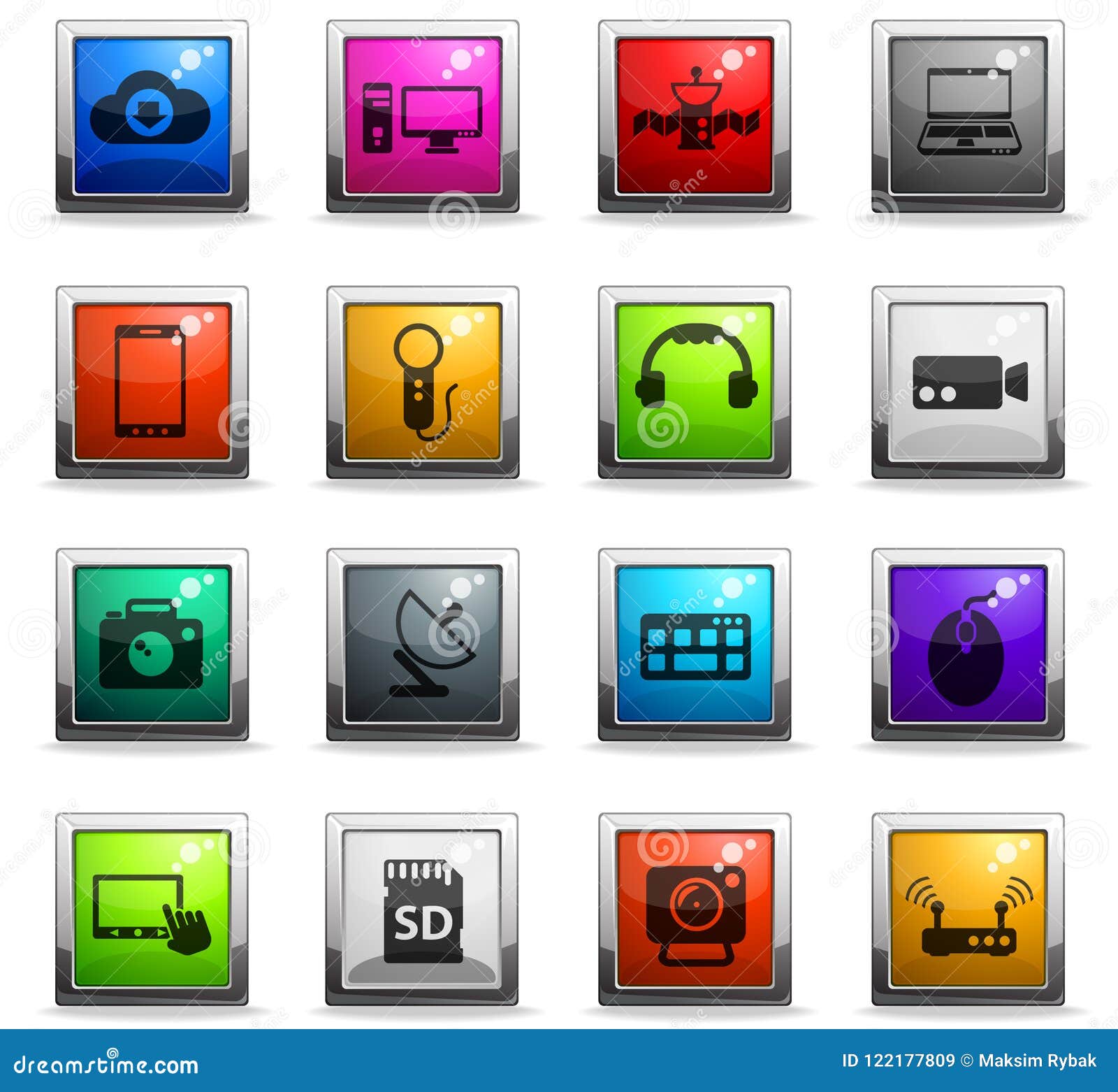 Hi tech icon set stock vector. Illustration of square - 122177809
