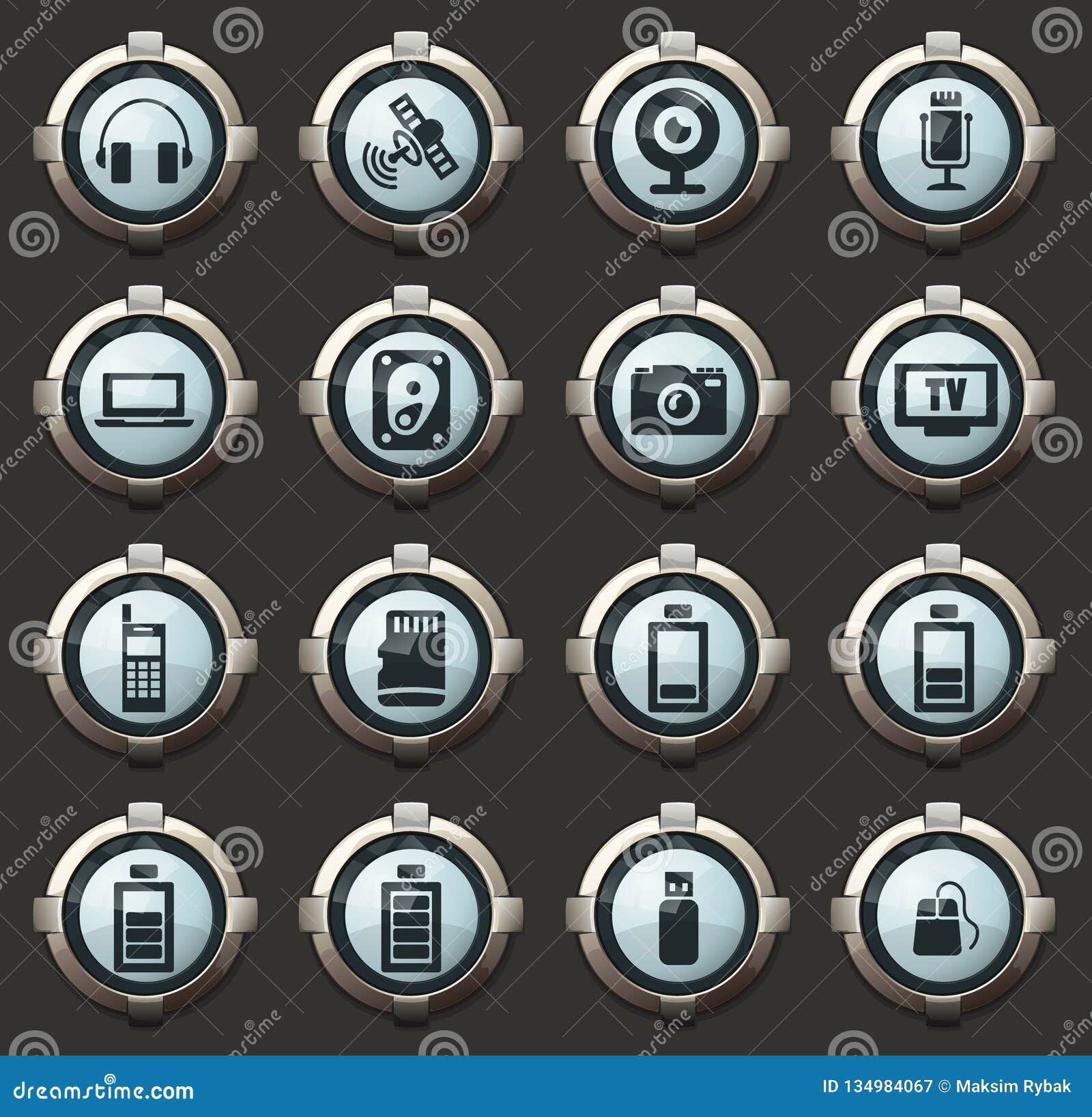 Hi tech icons set stock vector. Illustration of button - 134984067