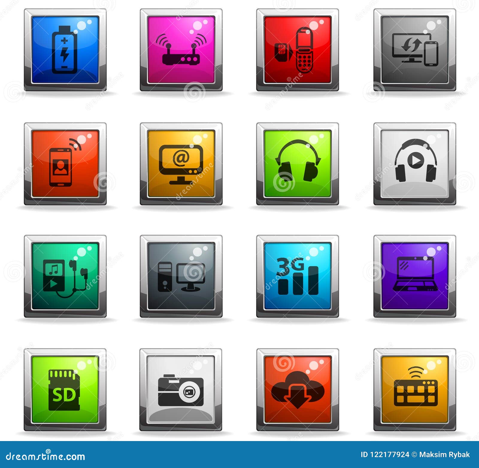 Hi tech icon set stock vector. Illustration of earphones - 122177924