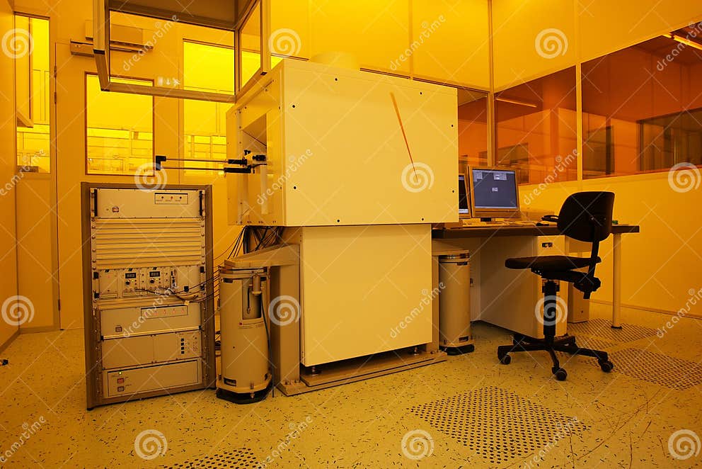 Hi-tech Yellow Light Clean Room Stock Photo - Image of microscope ...