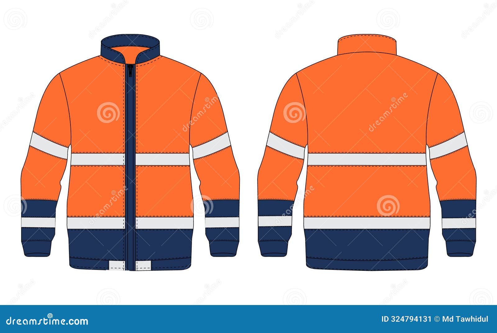Hi Vis Jacket Template Front and Back View. Worker Uniform Mockup Stock ...