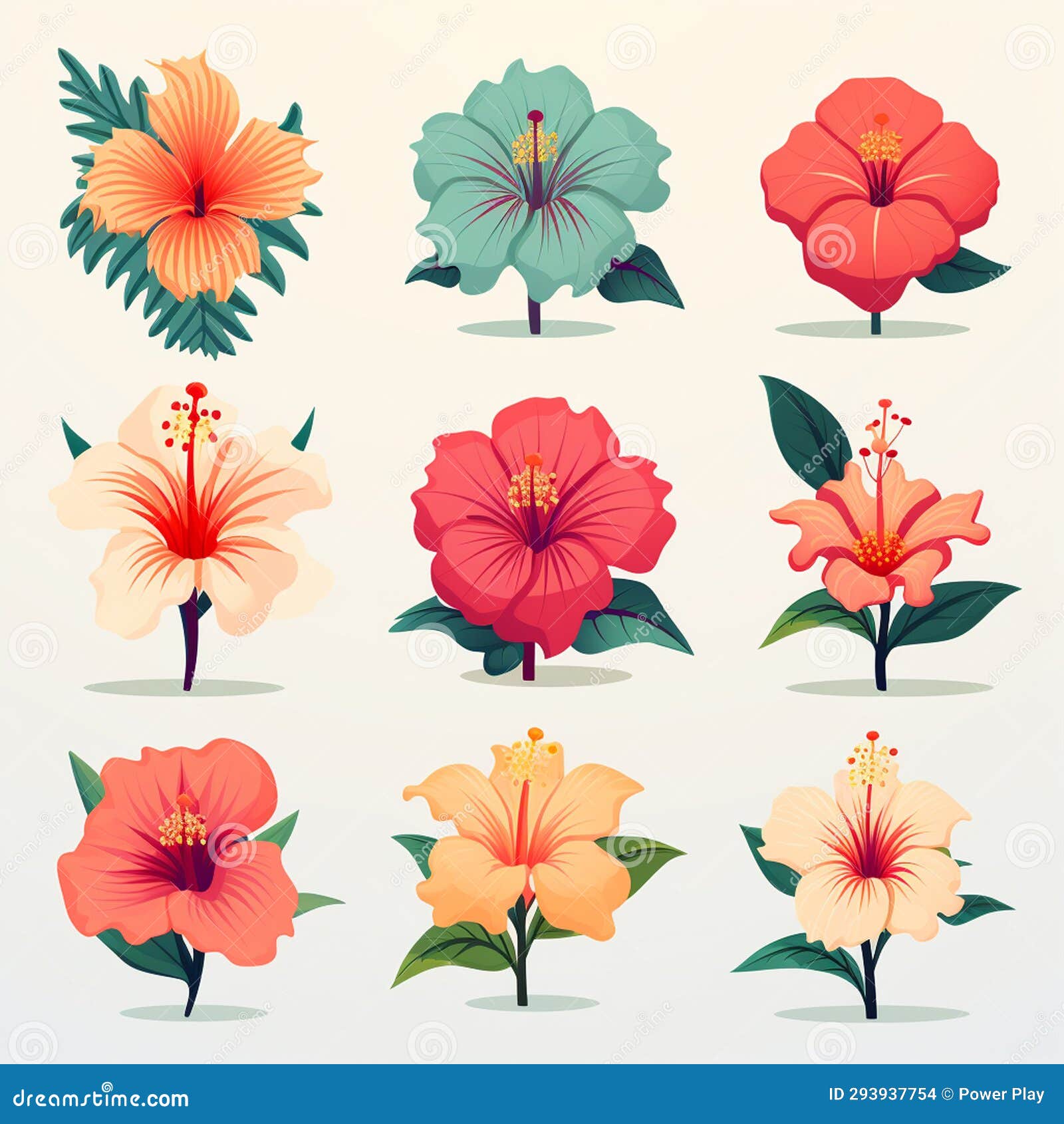 Hibiscus Flower Icon Set Vector Stock Illustration - Illustration of ...