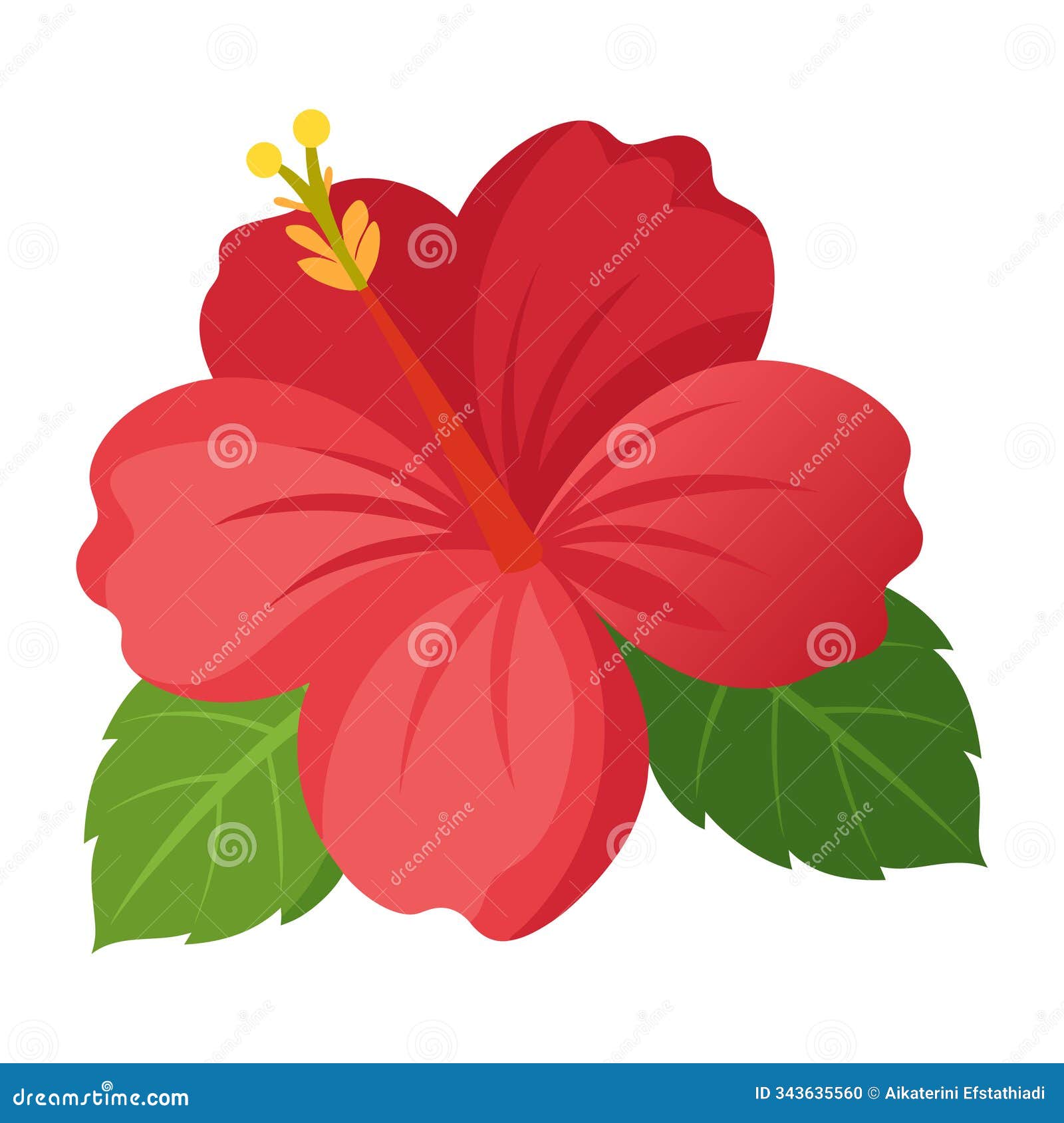 Red Hibiscus Flower, Against a Plain, Flat Style Isolated Stock Vector ...