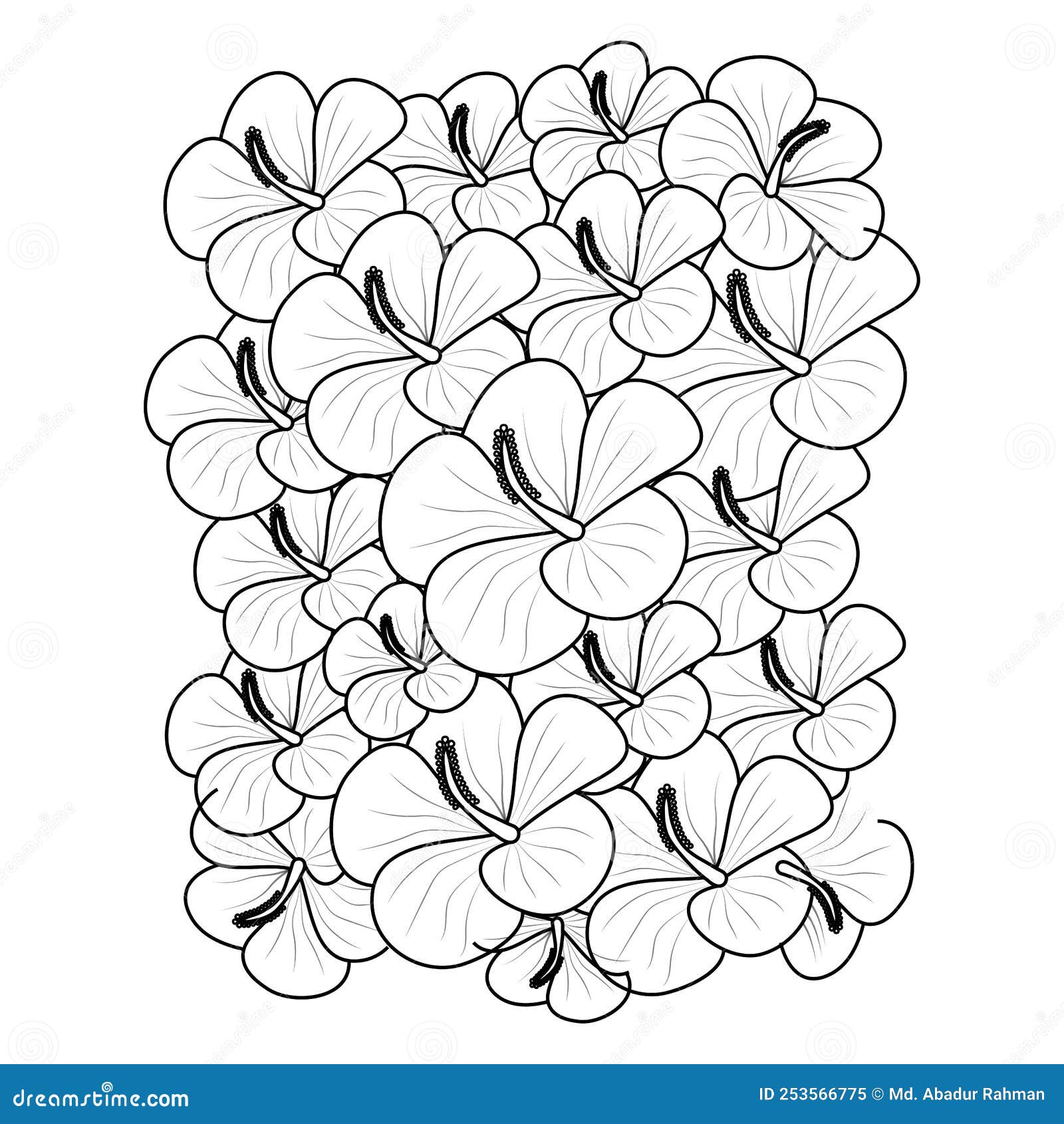Hibiscus Flower Line Art Drawing Black Stroke Vector Illustration