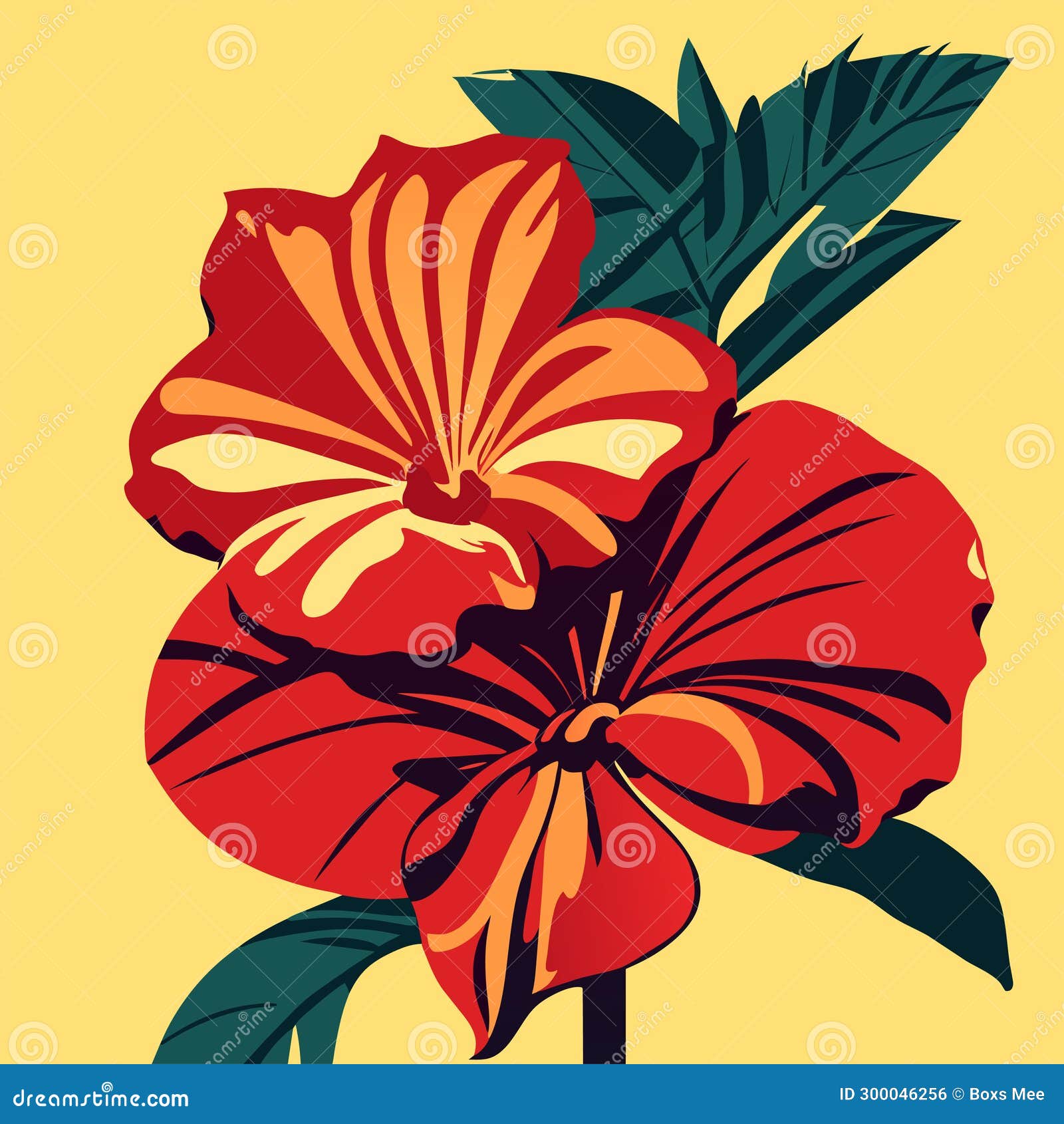 Hibiscus Flower Vector Illustration Red Hibiscus Flower Stock Vector