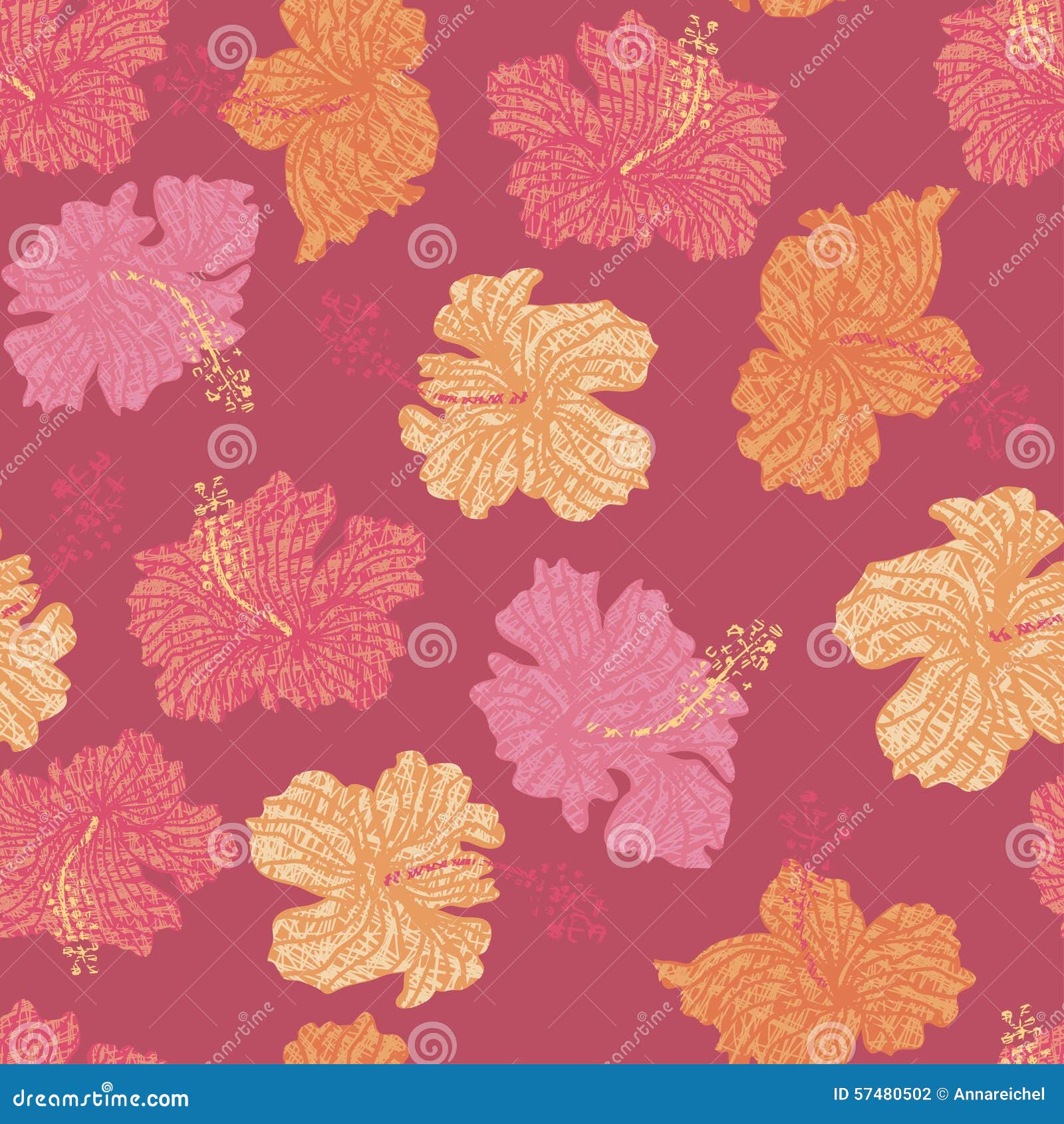 Hibiscus Flowers Pink Seamless Pattern Stock Vector - Illustration of ...