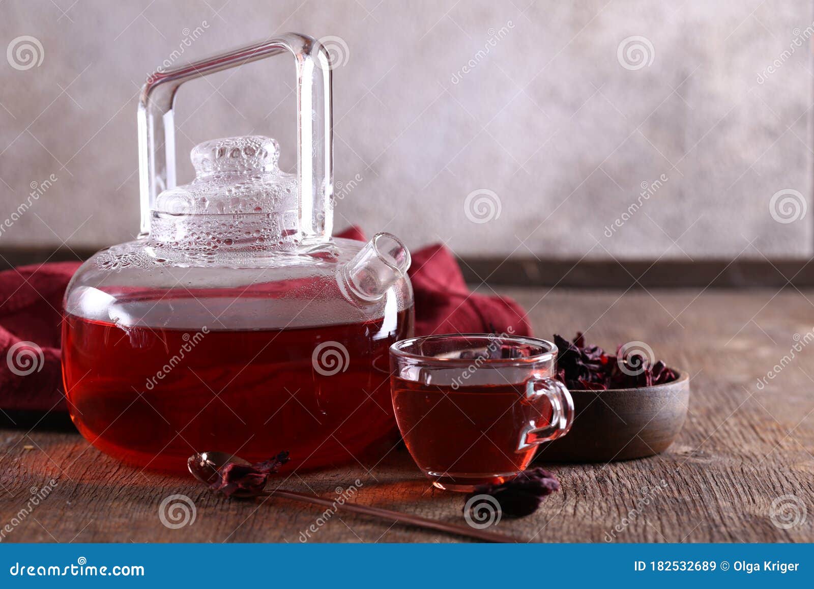 Hibiscus red flower tea stock image. Image of food, mint - 182532689