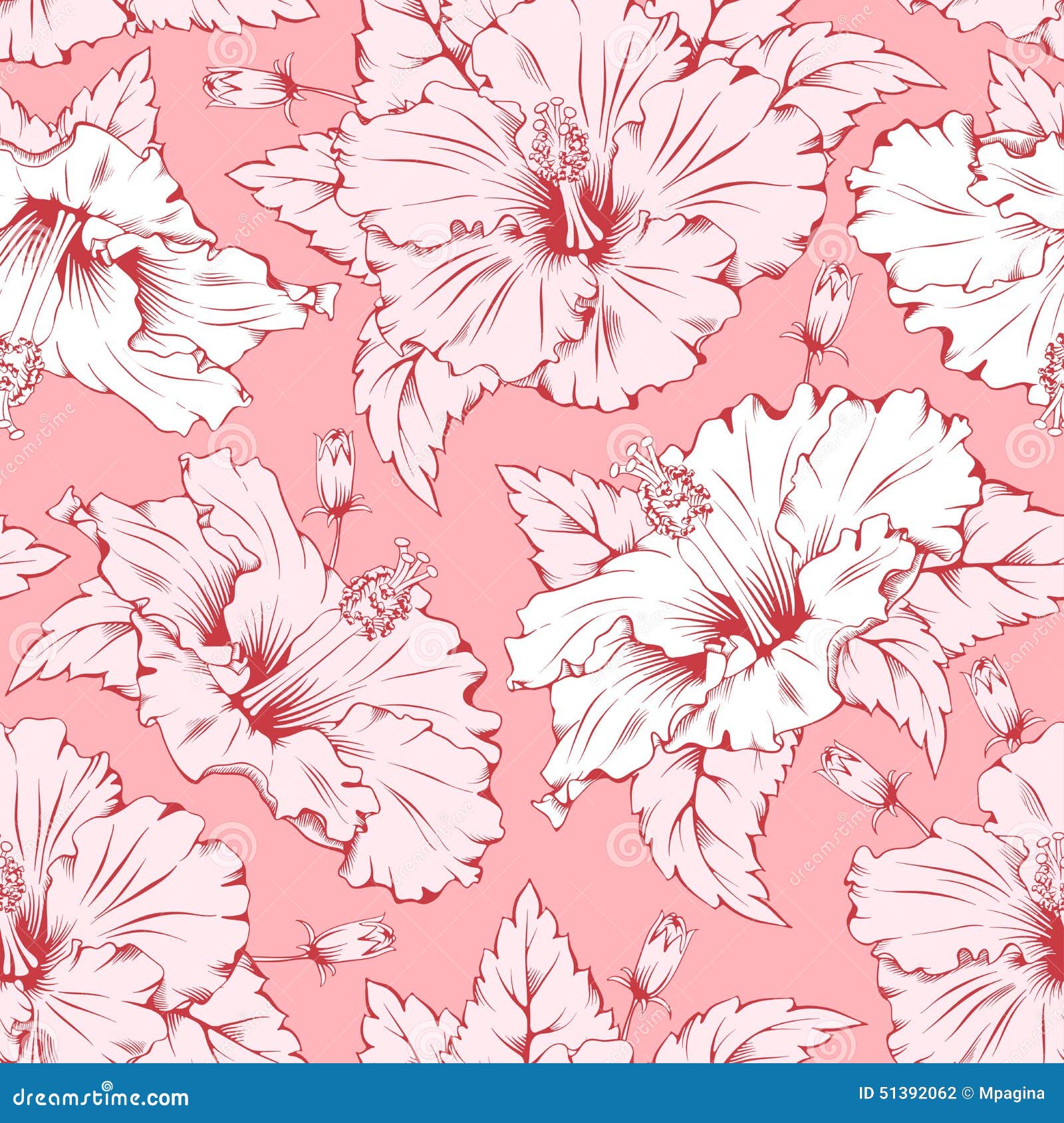 Hibiscus seamless pattern stock vector. Illustration of plant - 51392062