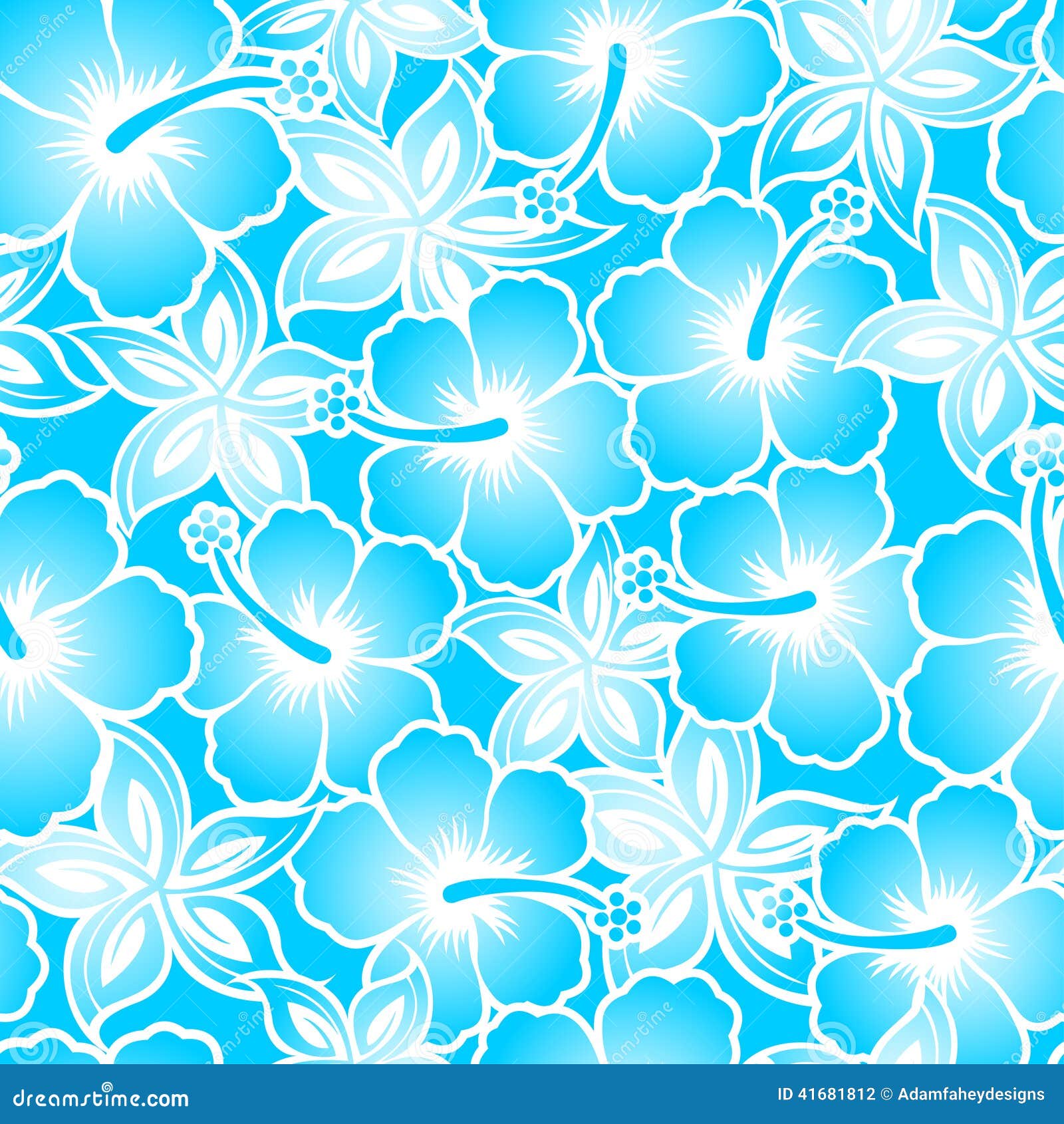 Hibiscus Tropical Blue Gradient Seamless Pattern Stock Vector ...