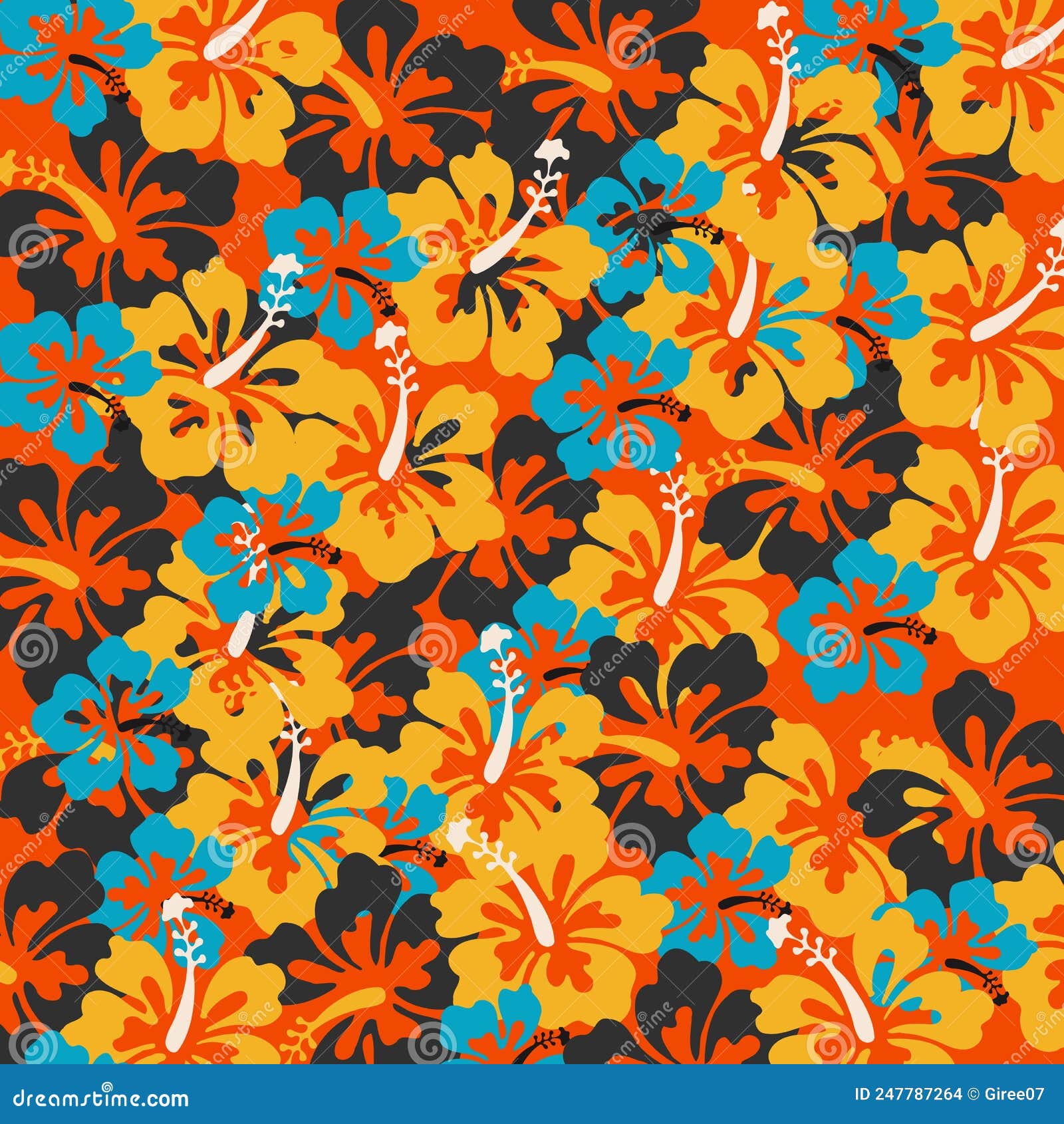 Hibiscus Tropical Flower Seamless Pattern Stock Illustration ...