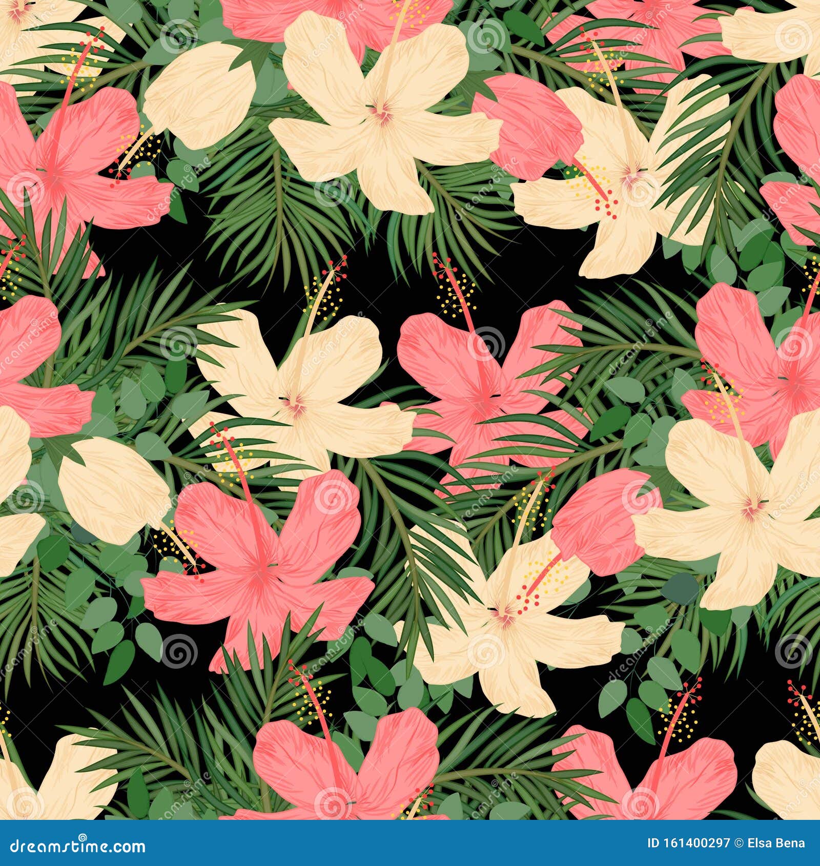 Hibiscus Tropical Flower Seamless Pattern Stock Illustration ...