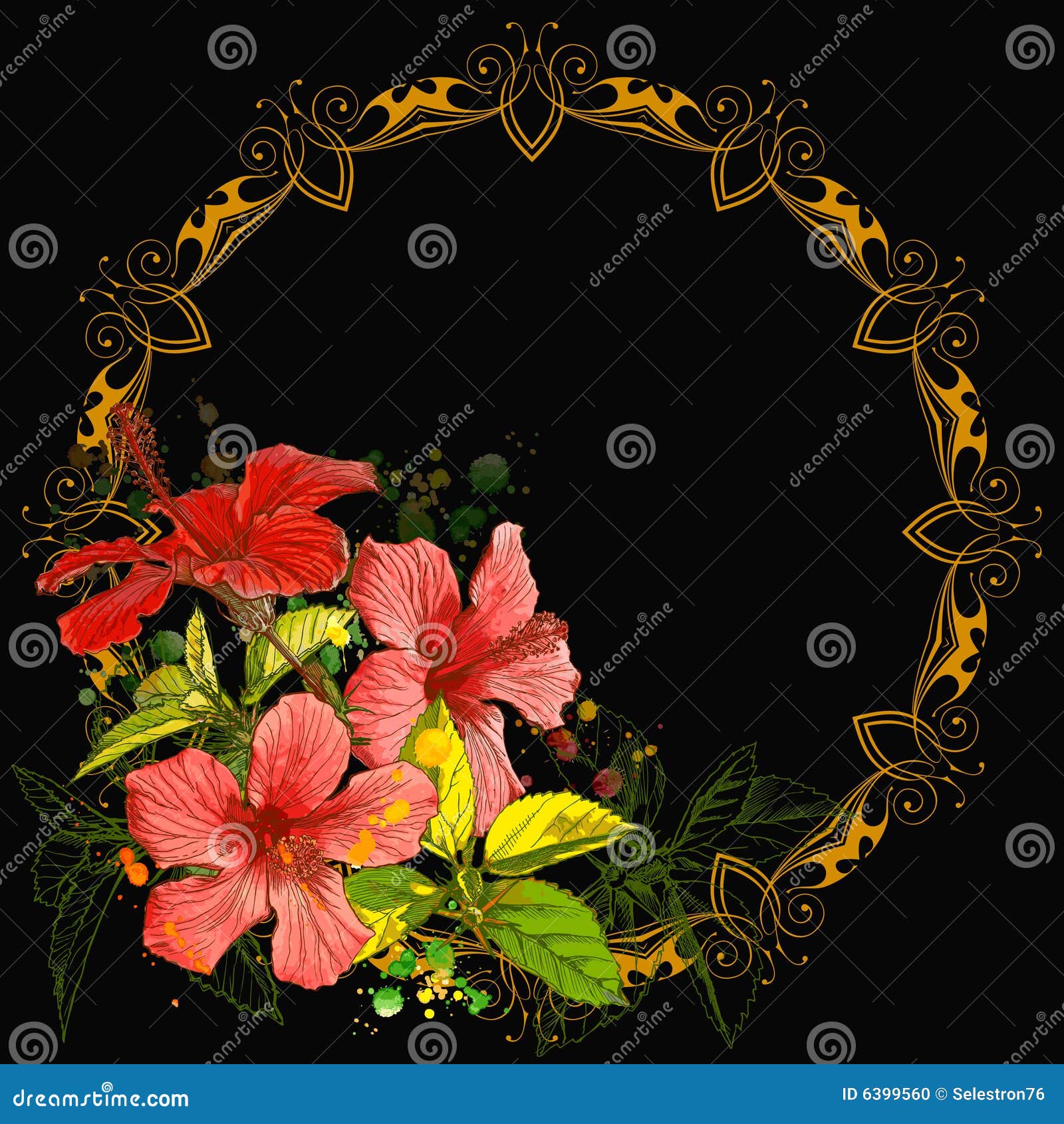 Hibiscus & Vintage Frame Stock Vector - Illustration of curve ...