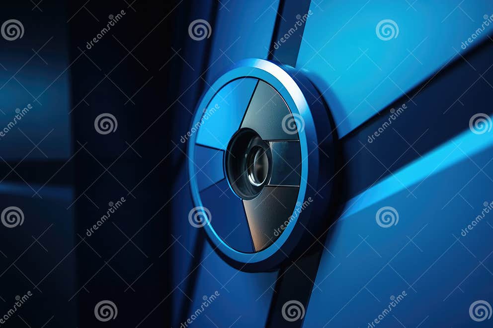 Hidden Camera Lens on a Blue Background Stock Illustration ...