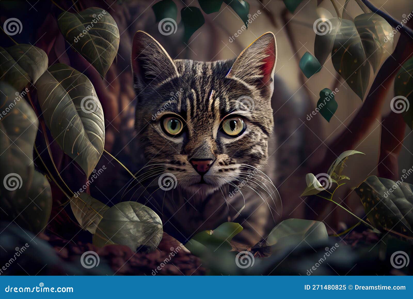 Hidden cat in leaves stock illustration. Illustration of face - 271480825
