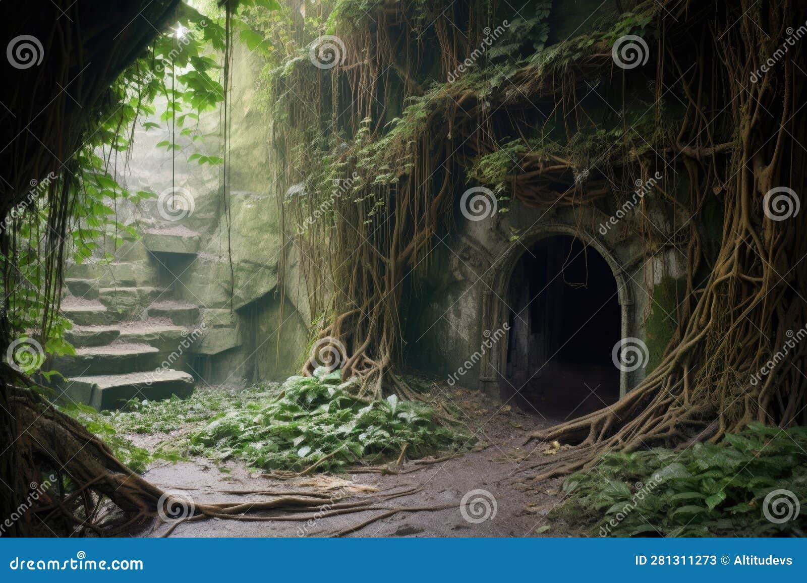 Hidden Cave Entrance Covered with Vines Stock Illustration ...