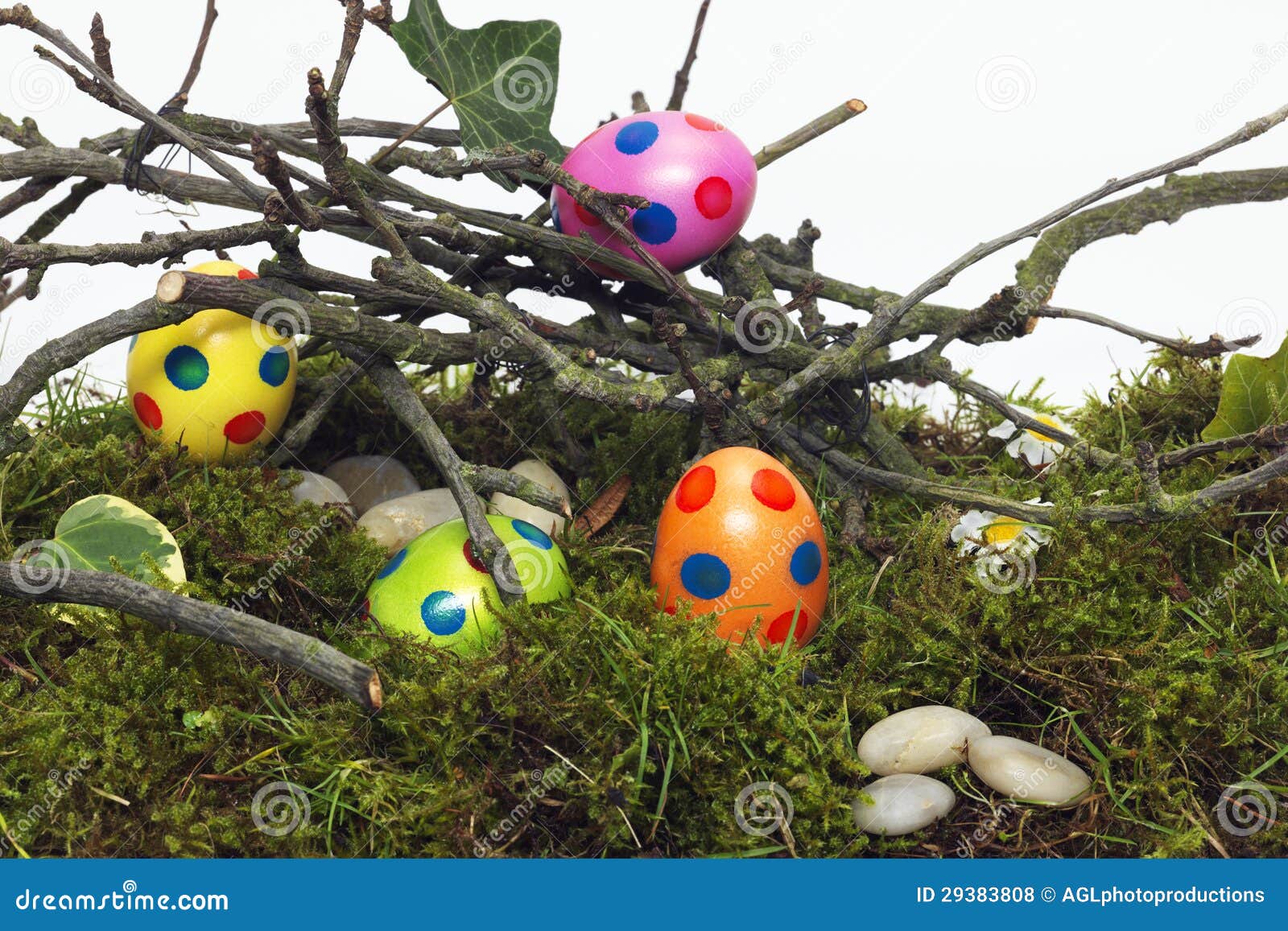 Hidden Decorated Easter Eggs for the Hunt Stock Photo - Image of dots ...