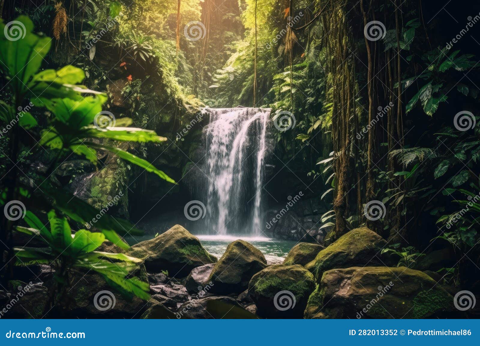 Hidden Jungle Waterfall Concealed Cascading Stream Stock Illustration ...