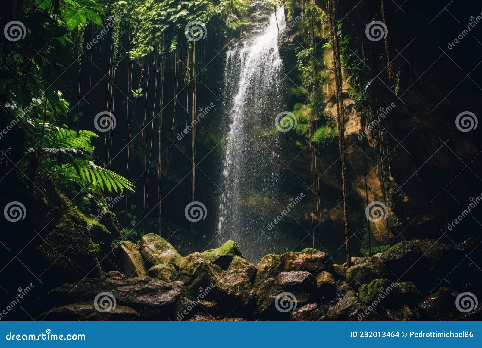 Hidden Jungle Waterfall Concealed Cascading Stream Stock Photo - Image ...