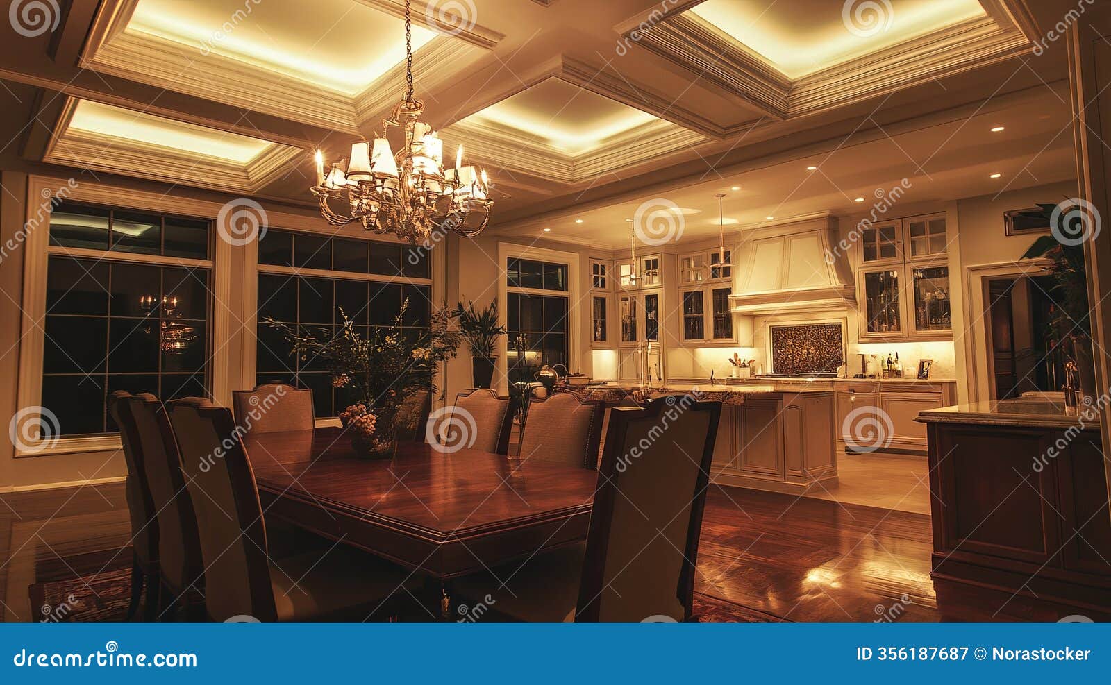 Hidden LED Lighting in a Coffered Ceiling, Casting a Warm Glow Stock ...